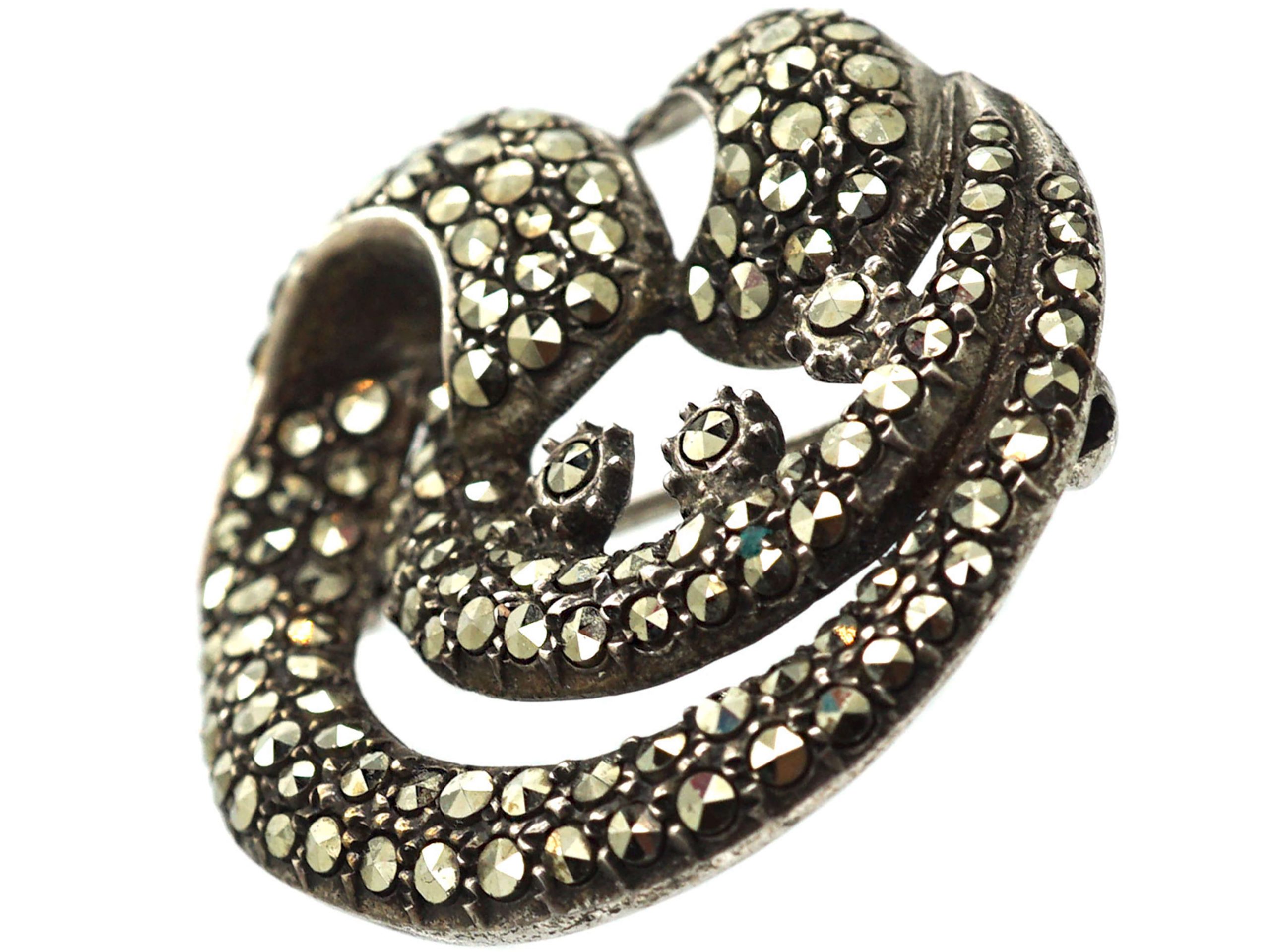 Retro Silver & Marcasite Swirl Brooch (102T) | The Antique Jewellery ...