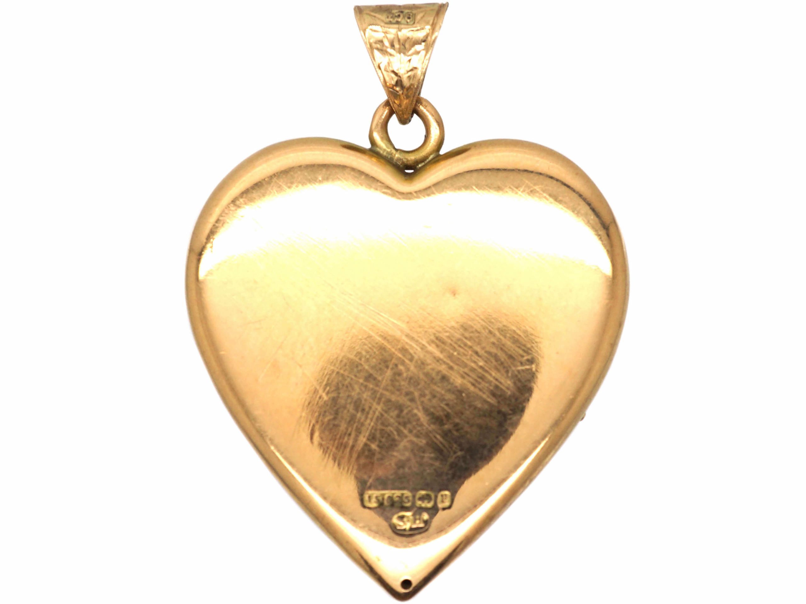 Edwardian Large 15ct Gold Heart Shaped Pendant set with a Sapphire (86T ...