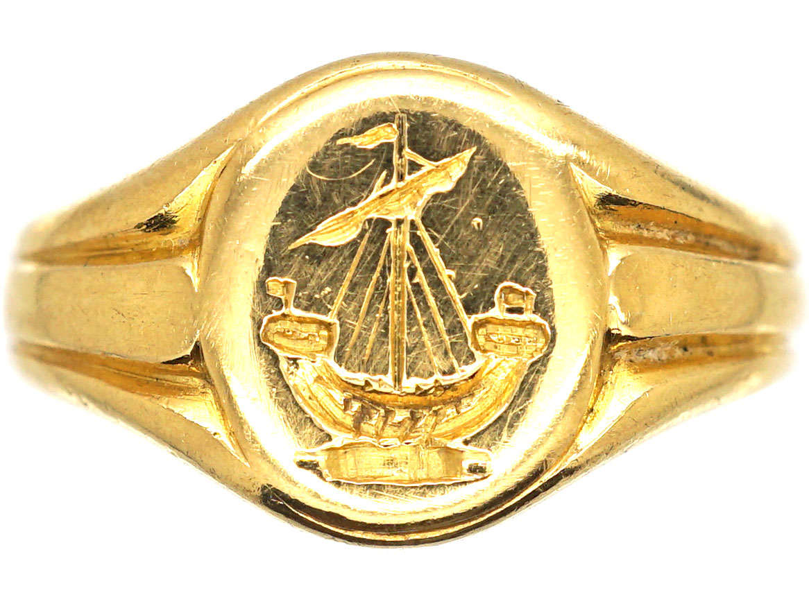 Edwardian 18ct Gold Signet Ring with Intaglio of a Galleon (227T) | The ...
