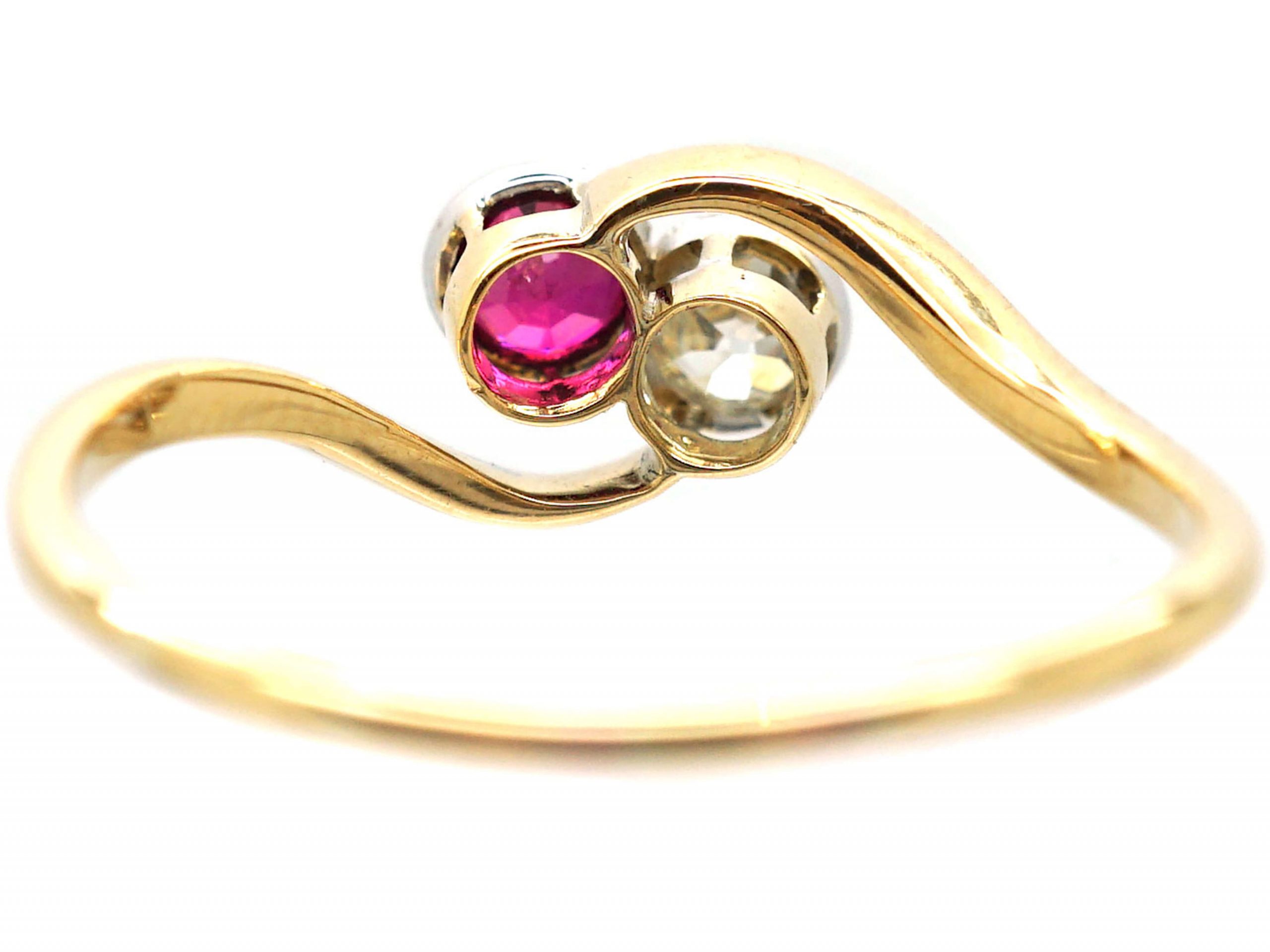 Art Nouveau 18ct Gold, Ruby & Diamond Crossover Ring (182T) | The ...