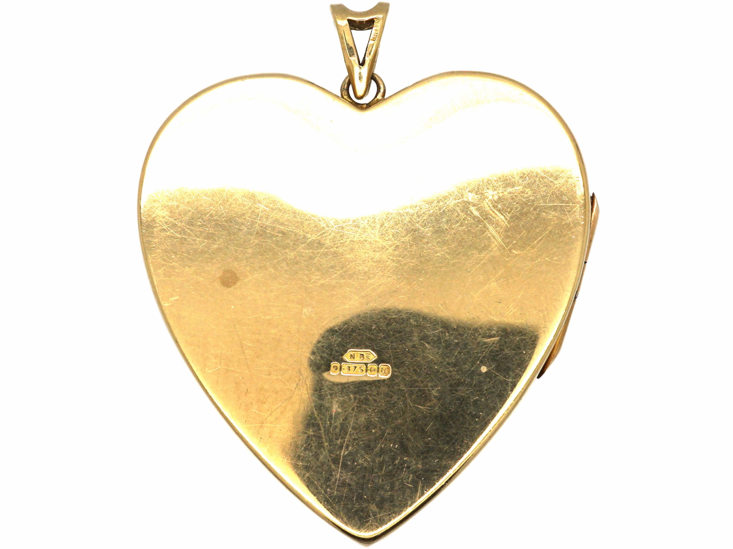 Large 9ct Gold Heart Shaped Locket (243T) | The Antique Jewellery Company