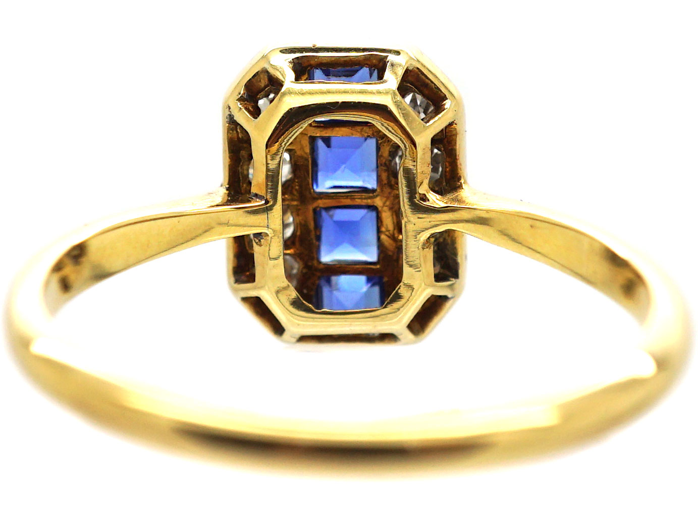 Art Deco 18ct Gold & Platinum, Sapphire & Diamond Octagonal Shaped Ring ...
