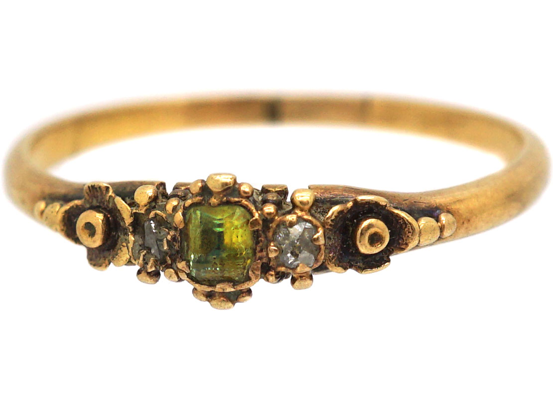 Regency 15ct Gold Foil Backed Chrysolite & Diamond Ring (223T) | The ...