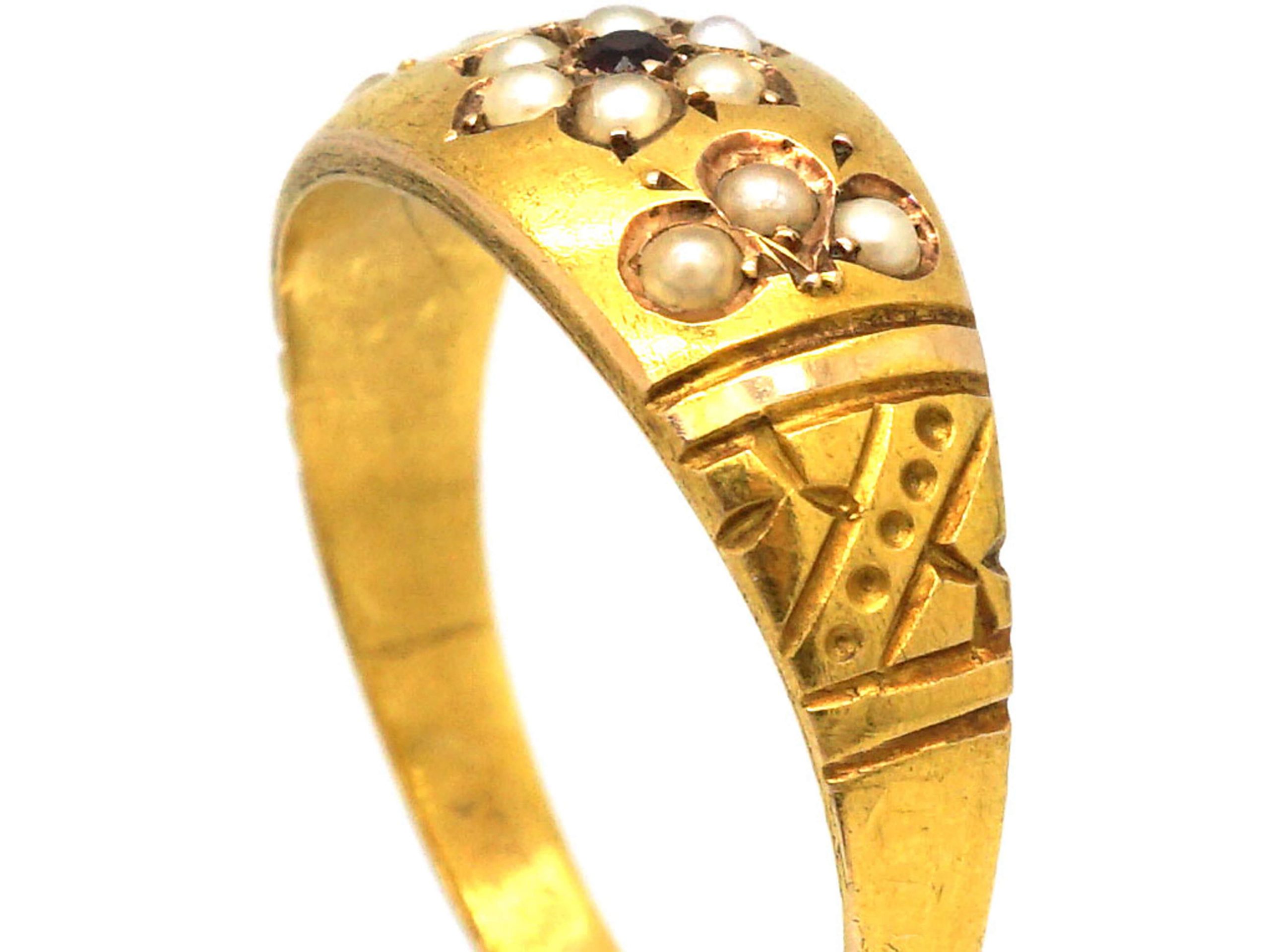 Victorian 15ct Gold, Ruby & Natural Split Pearl Flower Ring (229T ...