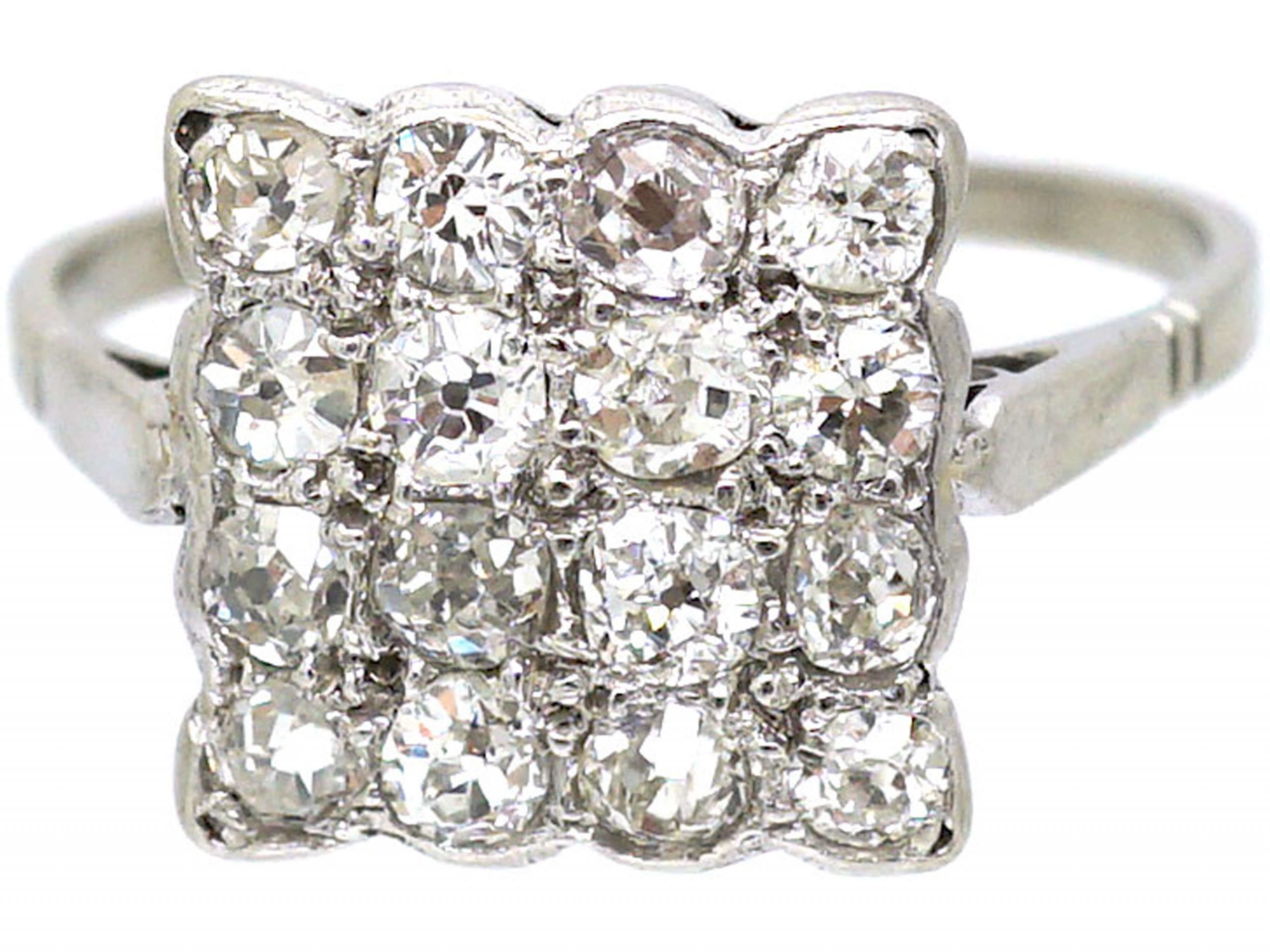 Art Deco Platinum & Diamond Square Ring (290T) | The Antique Jewellery ...