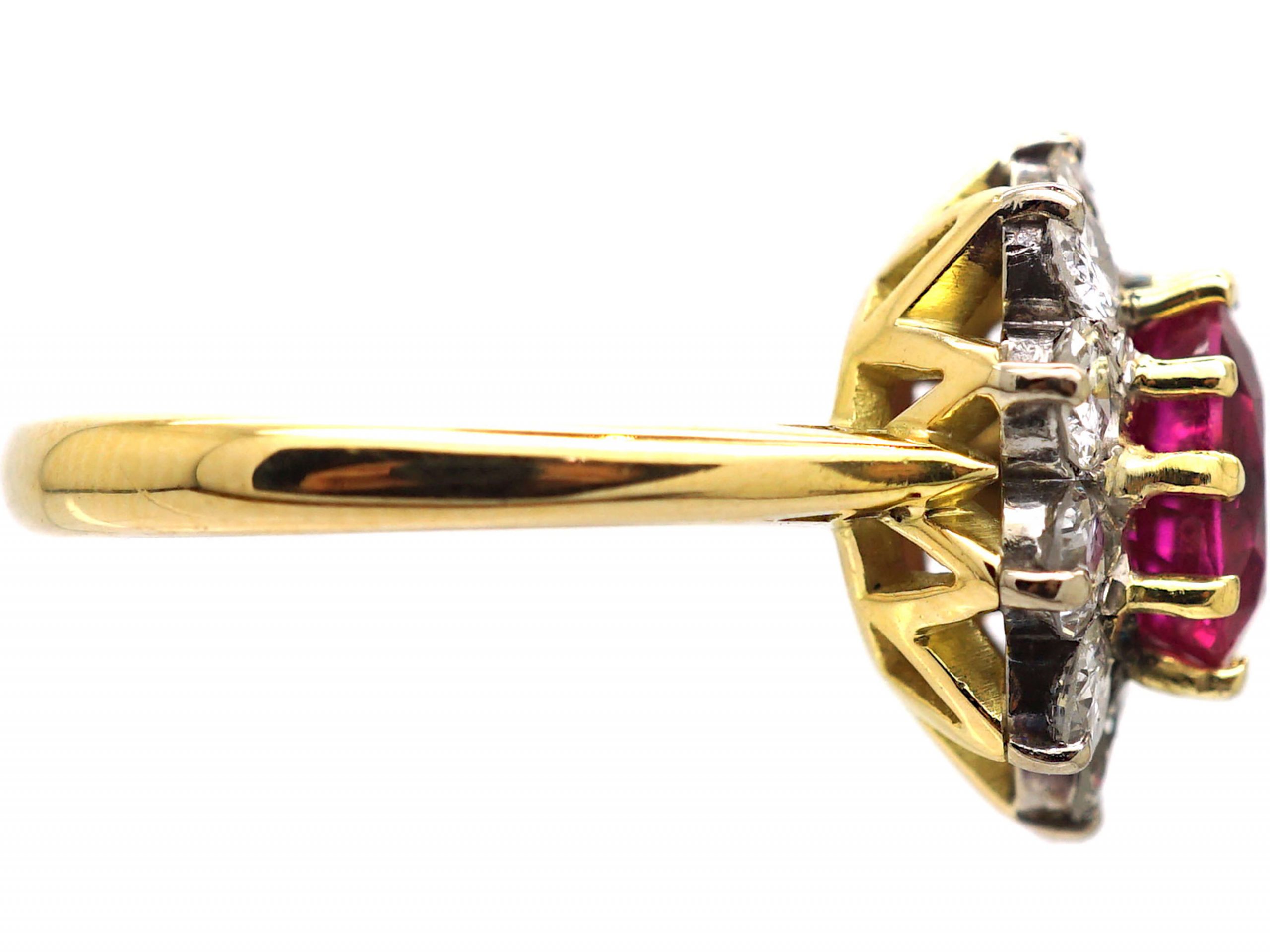 18ct Gold, Ruby & Diamond Cluster Ring by Boodle & Dunthorne (189T) | The Antique Jewellery Company