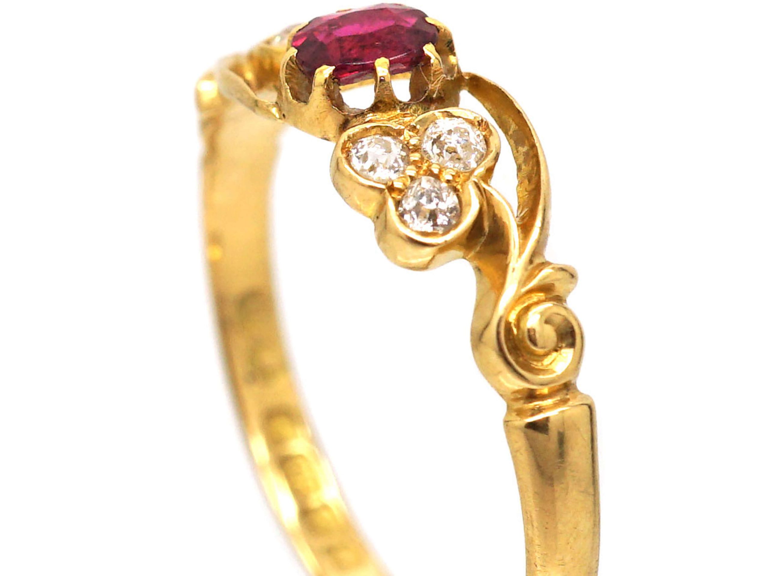 Edwardian 18ct Gold, Ruby & Diamond Trefoil Ring by Deakin & Frances ...