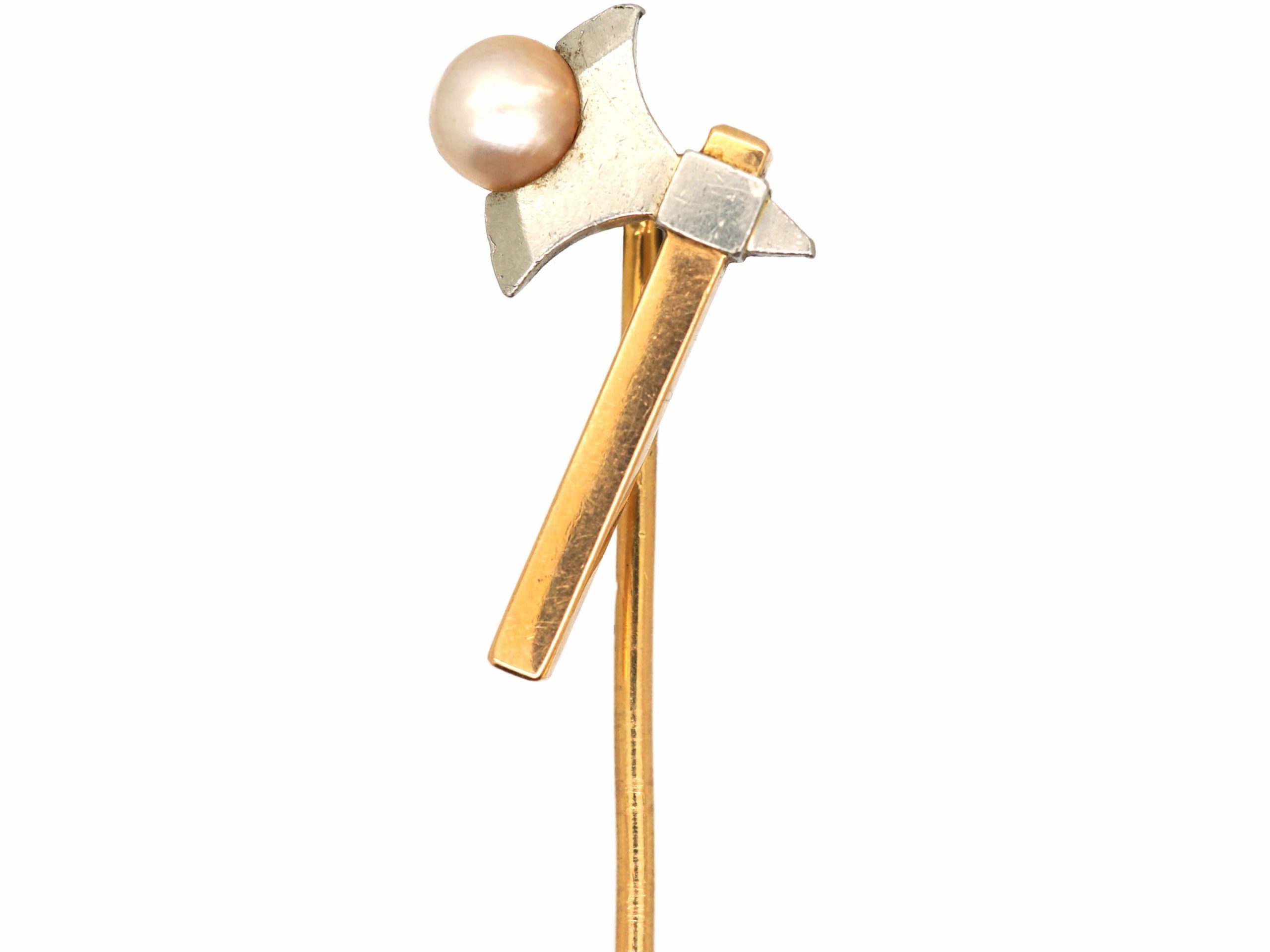 Edwardian 18ct Gold & Platinum Hatchet Tie Pin set with a Pearl (327T ...