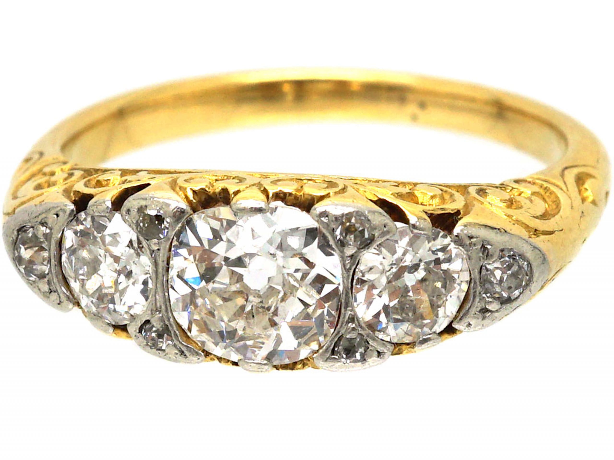 Victorian 18ct Gold, Five Stone Diamond Carved Half Hoop Ring (304T ...
