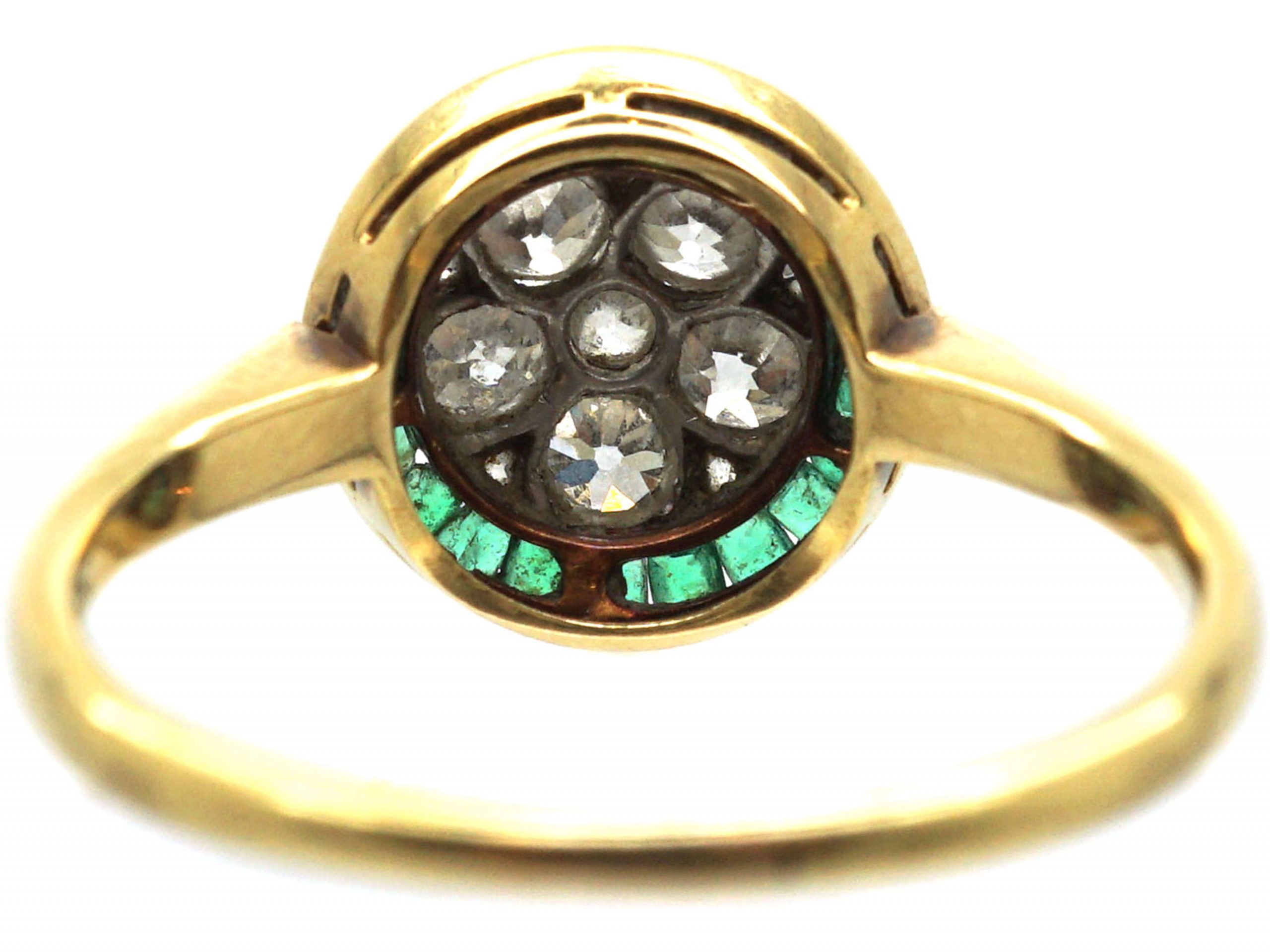 Art Deco 18ct Gold & Platinum Target Ring set with Diamonds & Emeralds ...