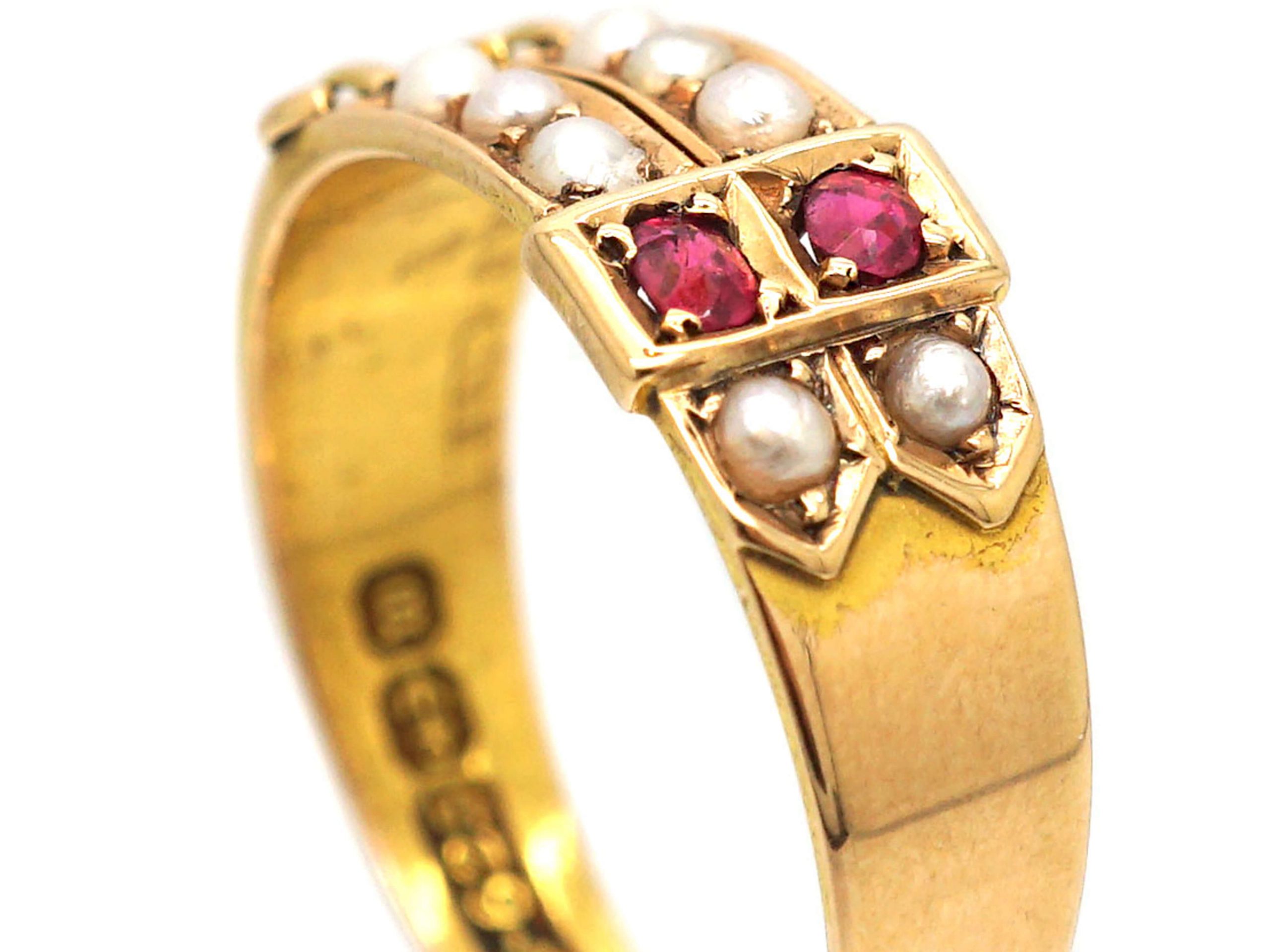 Victorian 15ct Gold Double Buckle Ring set with Natural Split Pearls ...