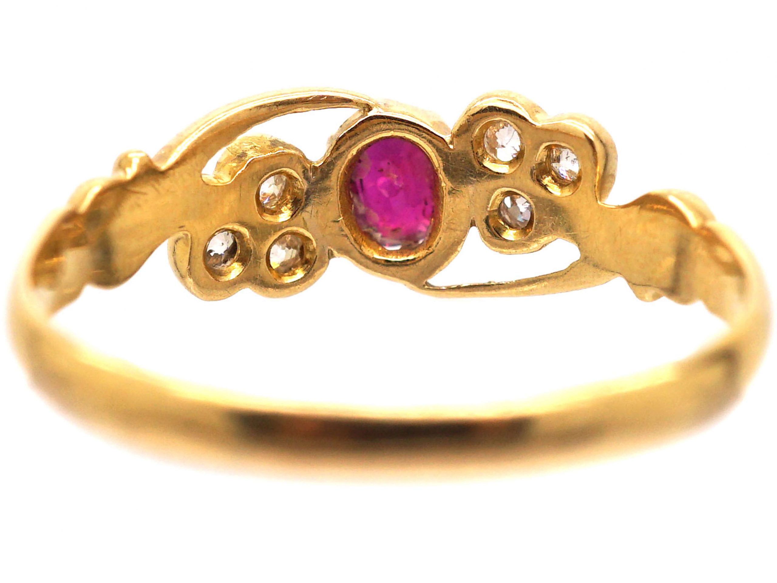 Edwardian 18ct Gold, Ruby & Diamond Trefoil Ring by Deakin & Frances ...