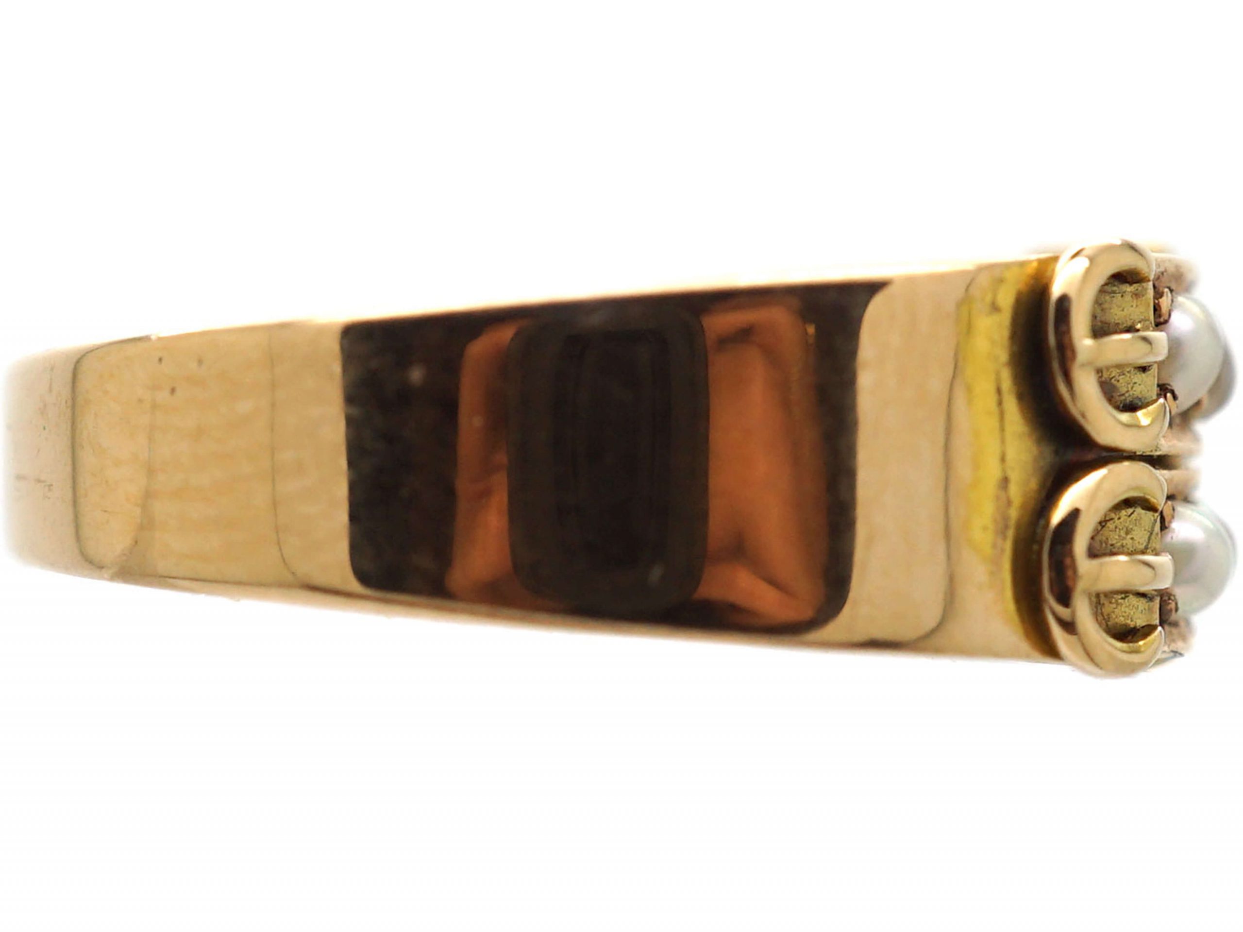Victorian 15ct Gold Double Buckle Ring set with Natural Split Pearls ...