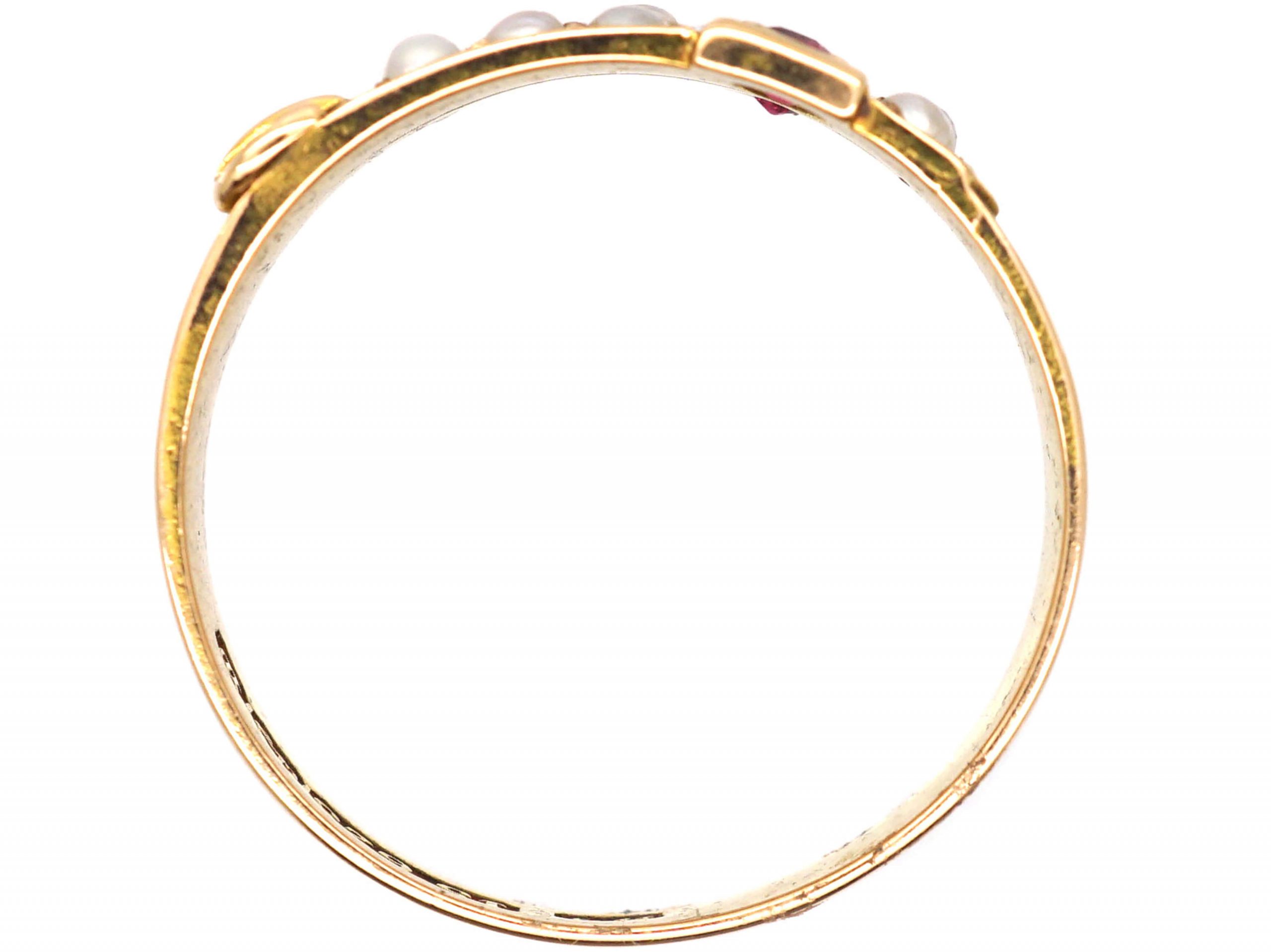 Victorian 15ct Gold Double Buckle Ring set with Natural Split Pearls ...