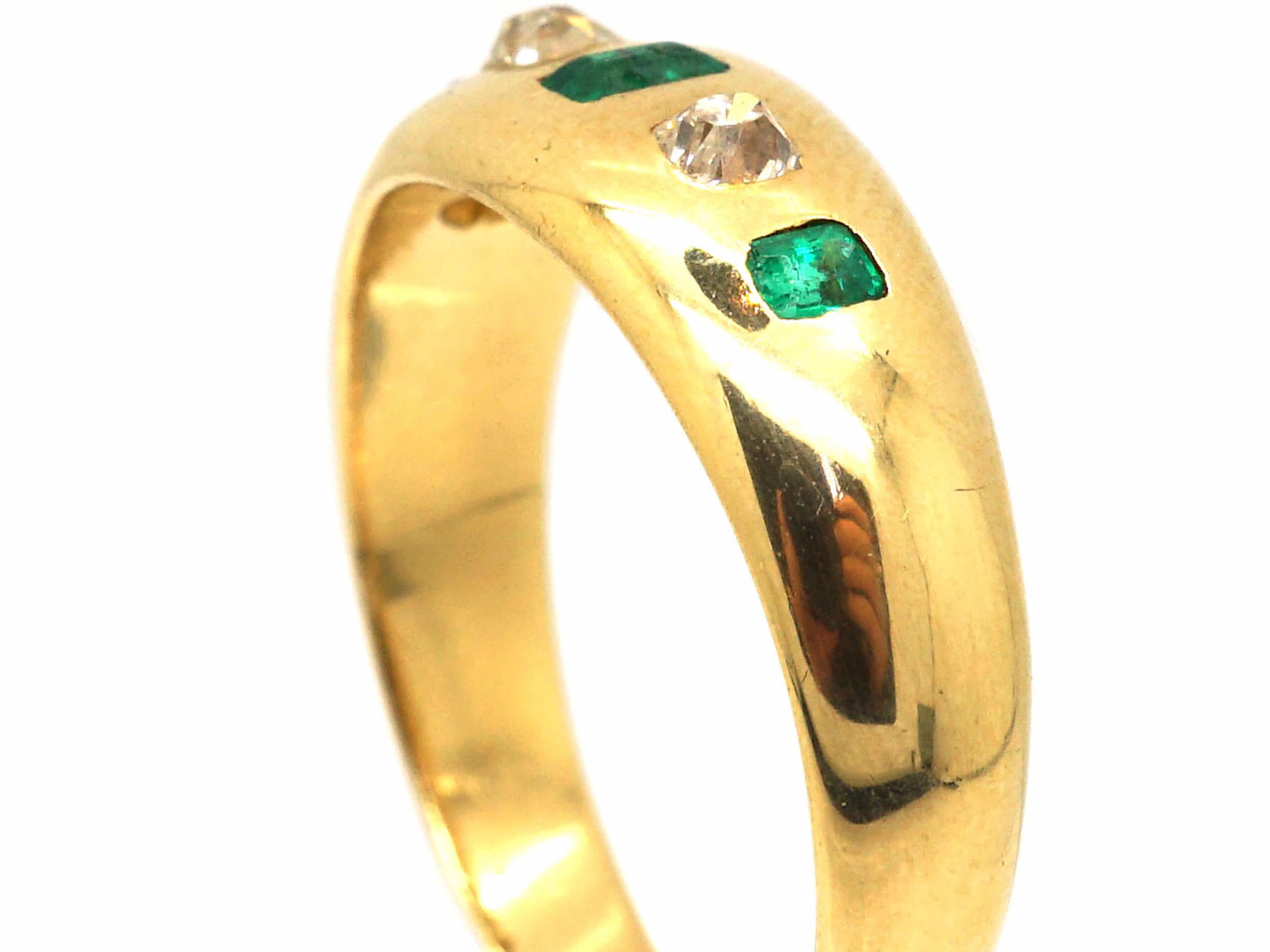 Edwardian 18ct Gold, Emerald & Diamond Rub Over Set Ring (361T) | The ...