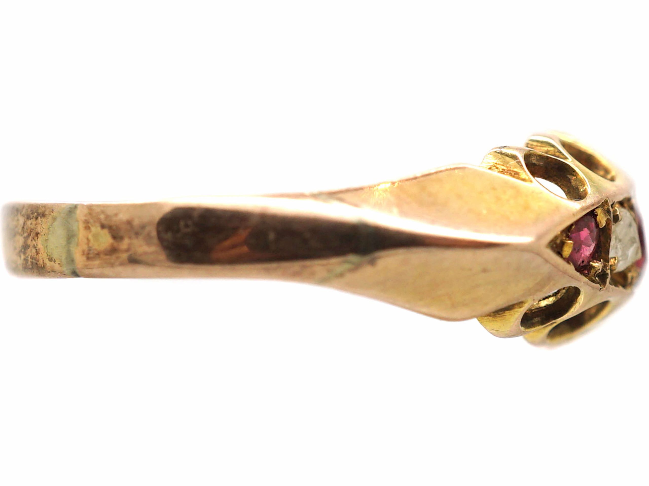 Edwardian 9ct Gold, Red Paste & Rose Diamond Five Stone Ring (224T ...