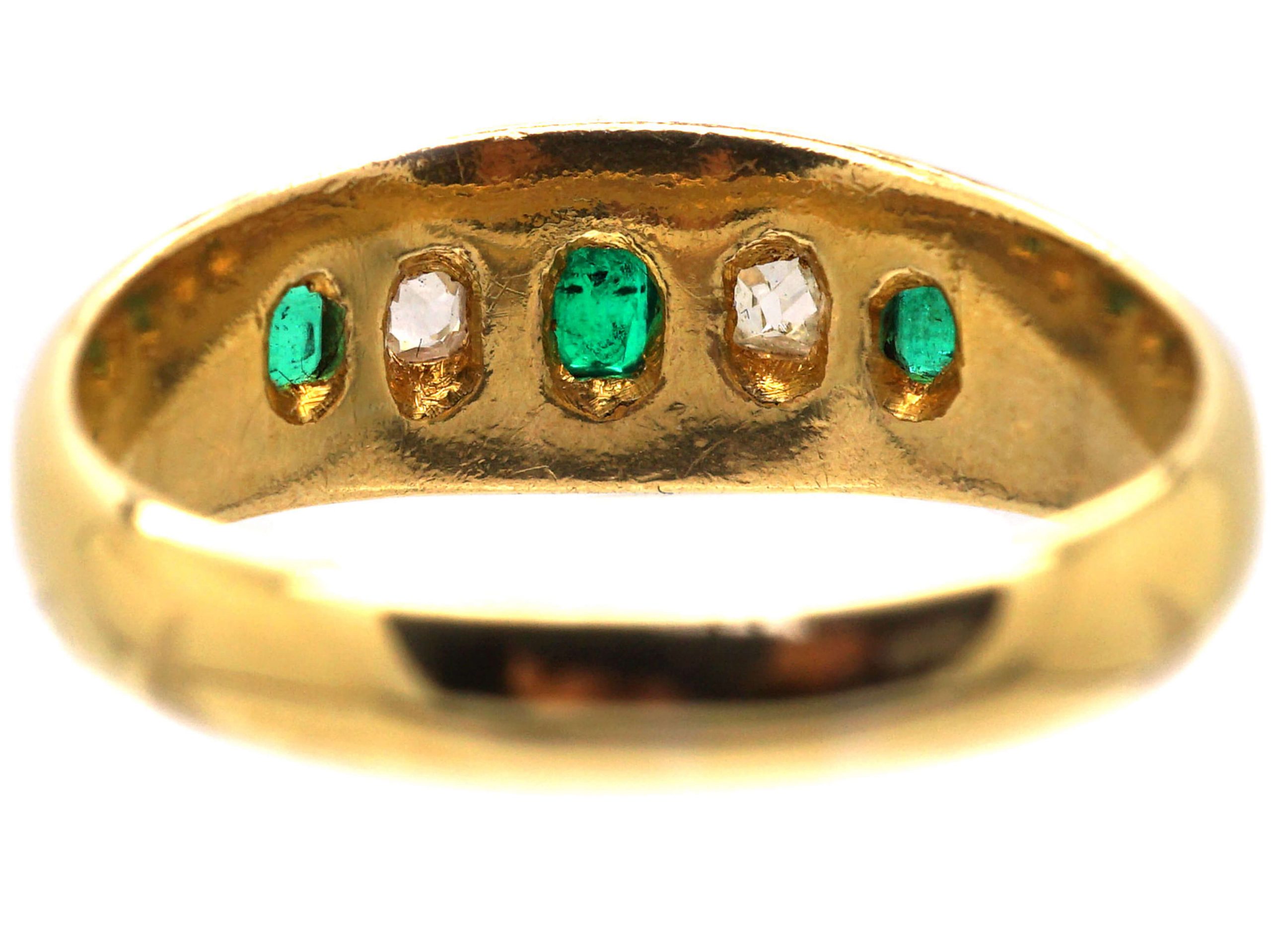 Edwardian 18ct Gold, Emerald & Diamond Rub Over Set Ring (361T) | The ...