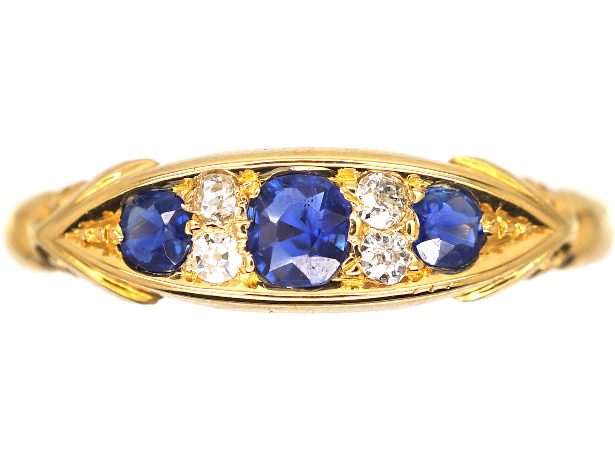 Victorian 18ct Gold, Sapphire & Diamond Boat Shaped Ring (271T) | The ...