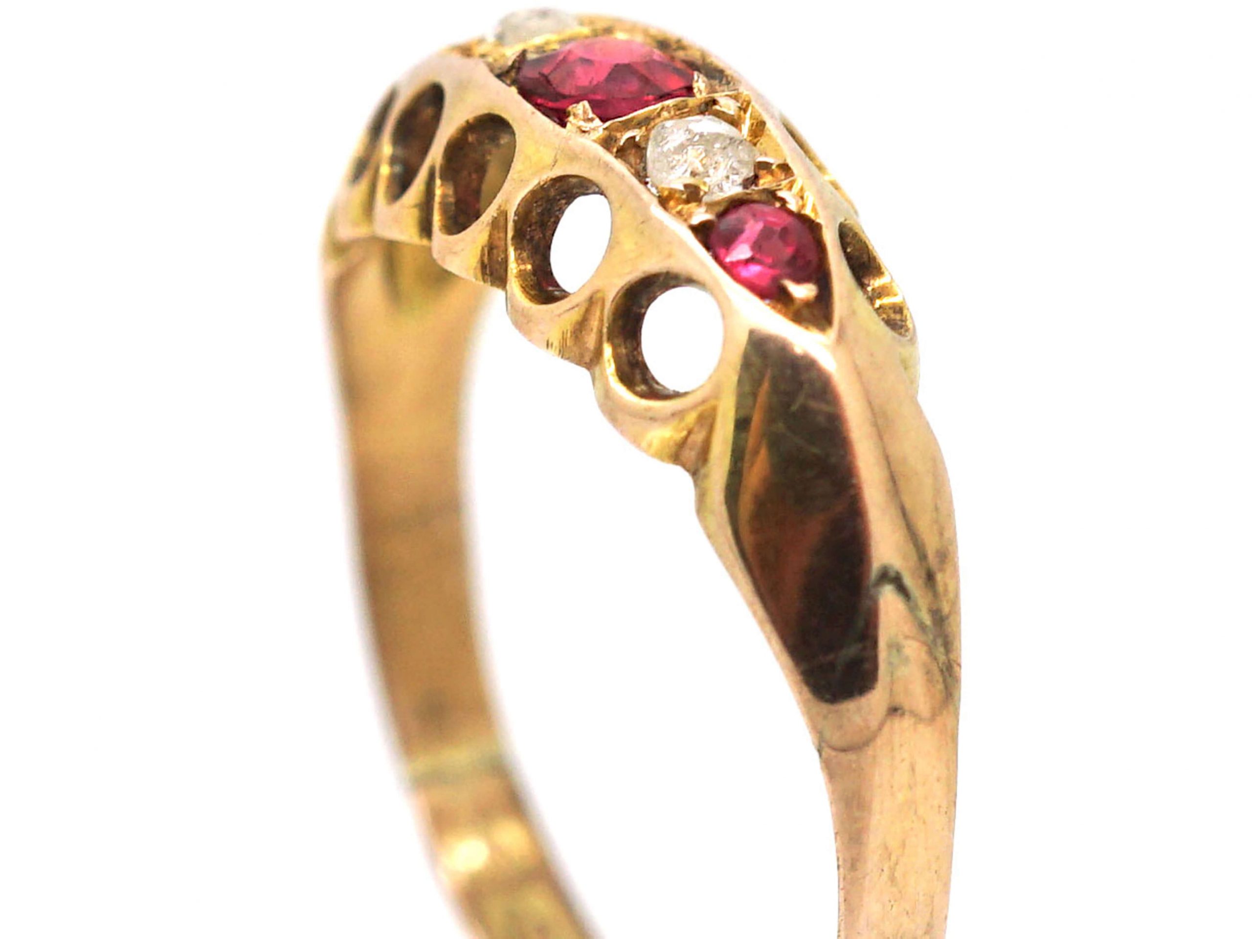 Edwardian 9ct Gold, Red Paste & Rose Diamond Five Stone Ring (224T ...