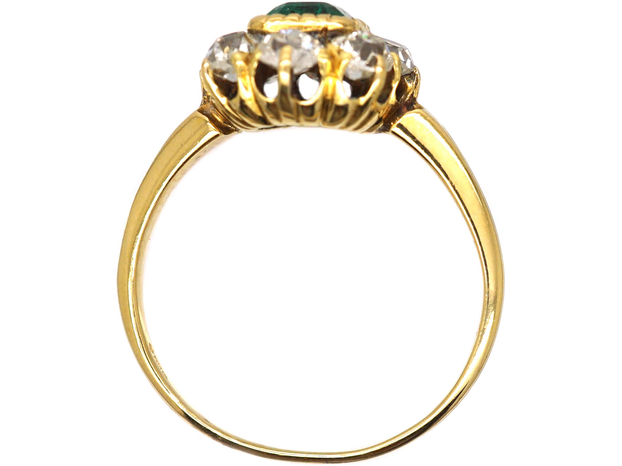 Edwardian 18ct Gold, Emerald & Diamond Cluster Ring (355T) | The ...