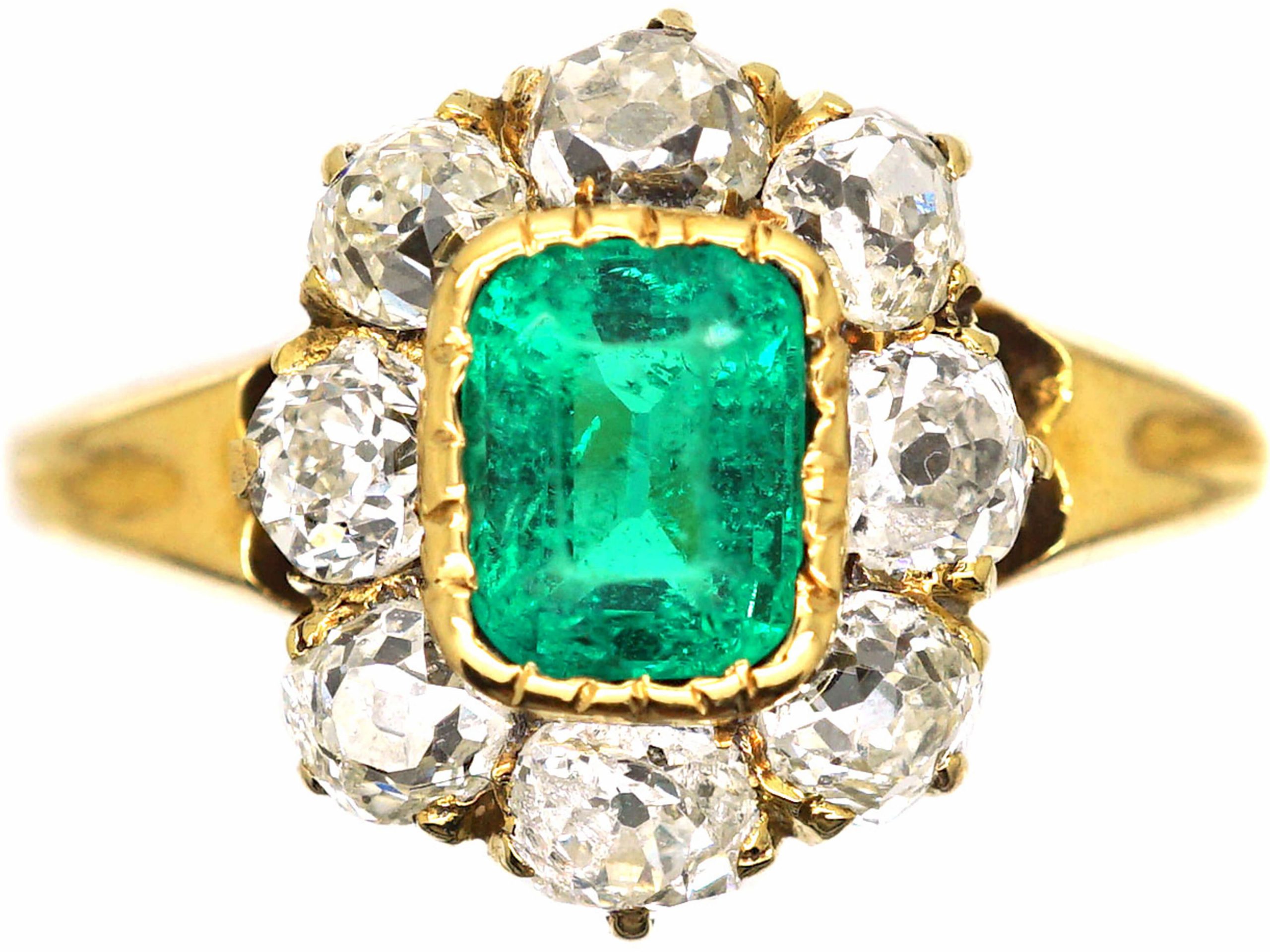 Edwardian 18ct Gold, Emerald & Diamond Cluster Ring (355T) | The ...