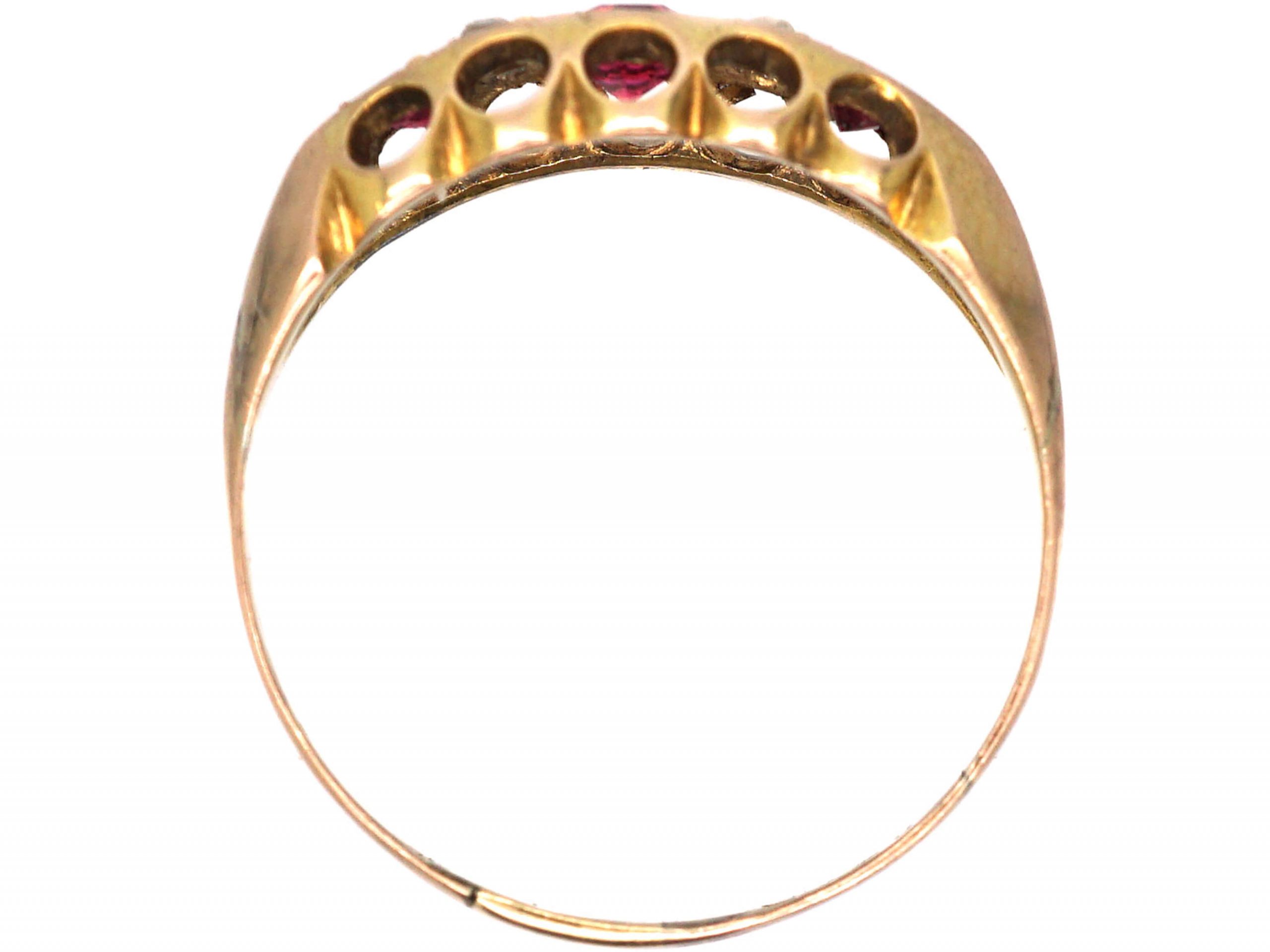 Edwardian 9ct Gold, Red Paste & Rose Diamond Five Stone Ring (224T ...