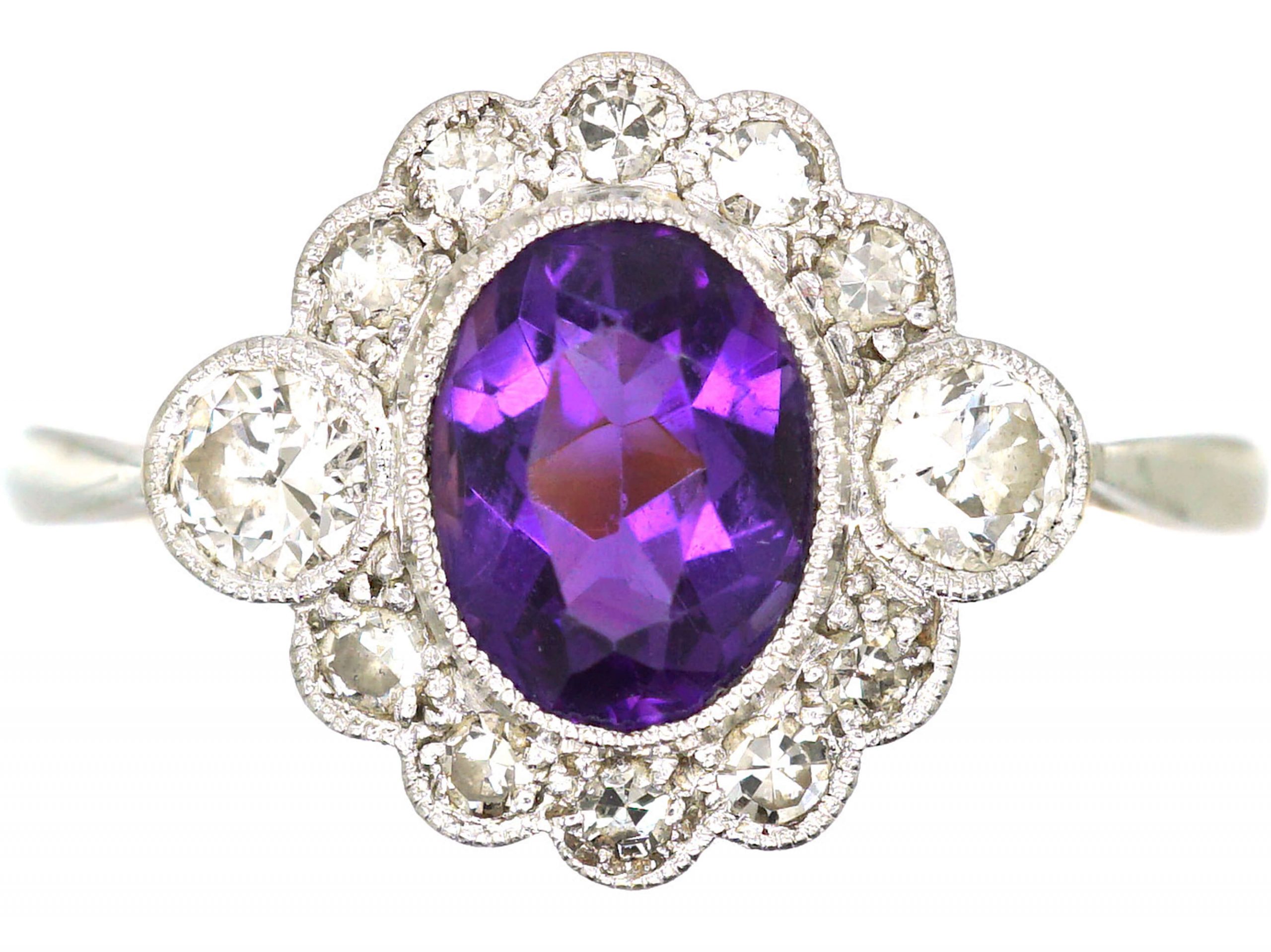 Edwardian 18ct Gold & Platinum, Amethyst & Diamond Cluster Ring (294T ...
