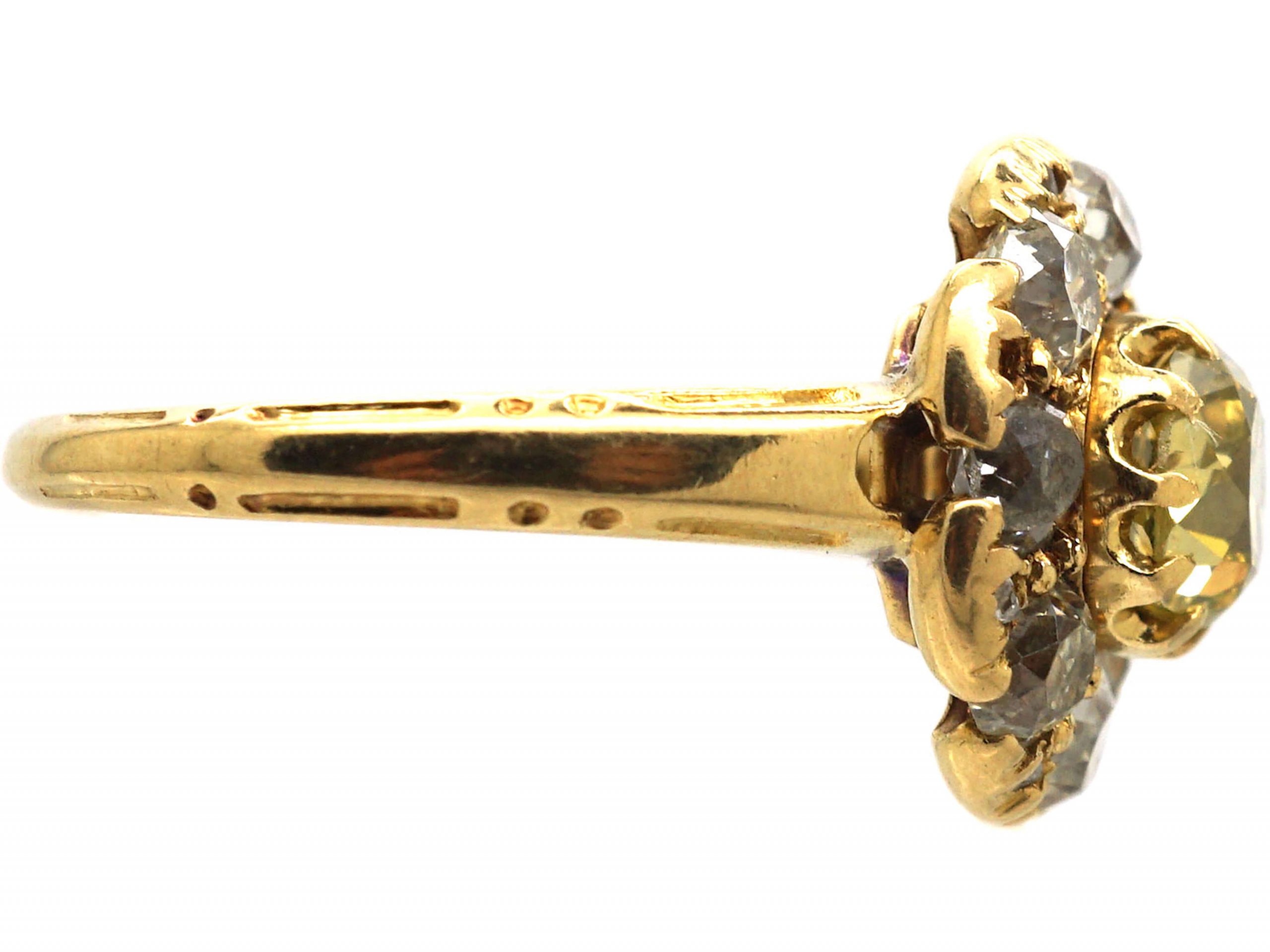 Victorian 18ct Gold Diamond Cluster Ring set with an Old Mine Cut Fancy ...