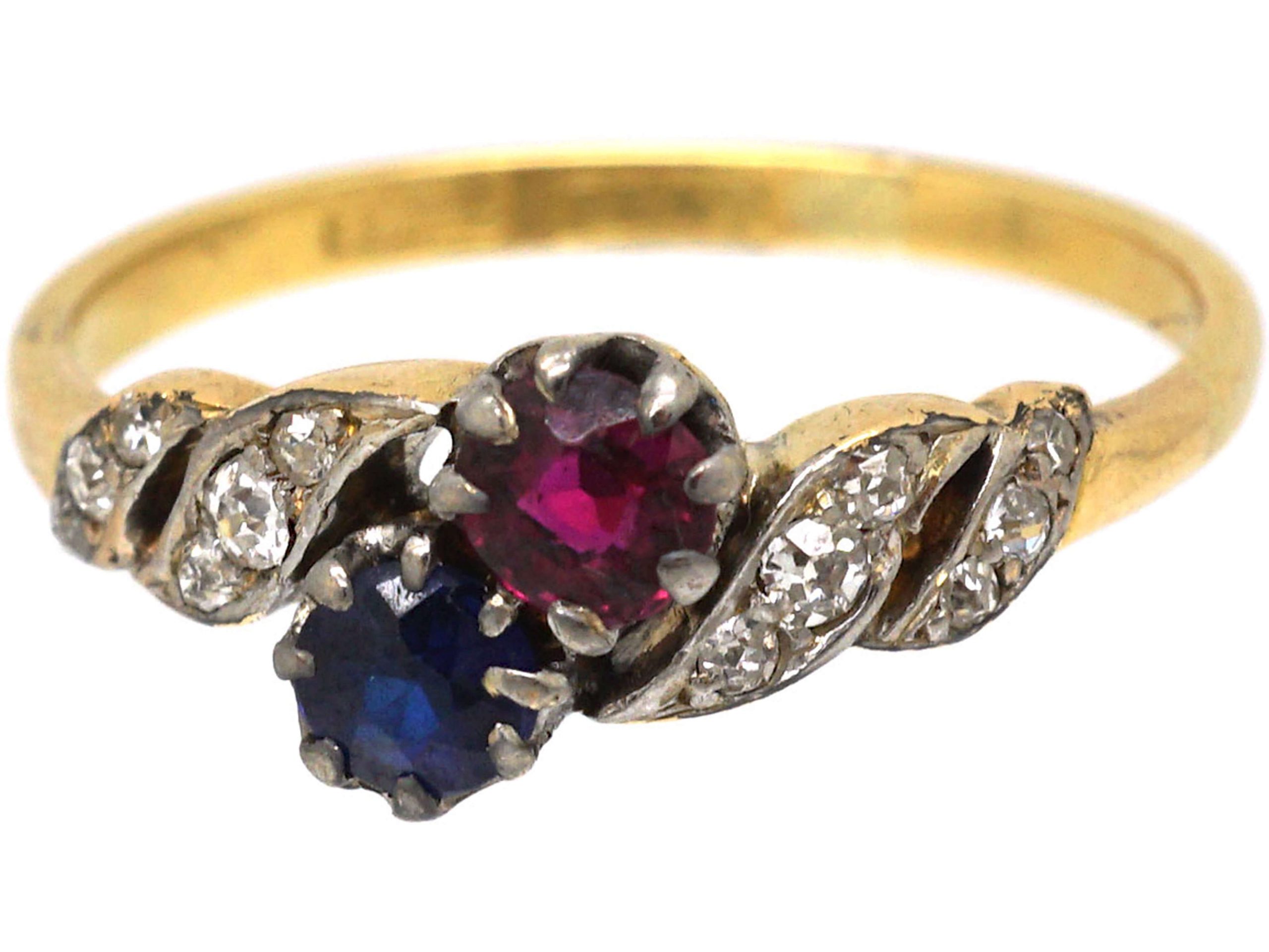 Edwardian 18ct Gold & Platinum, Sapphire, Ruby & Diamond Twist Ring ...