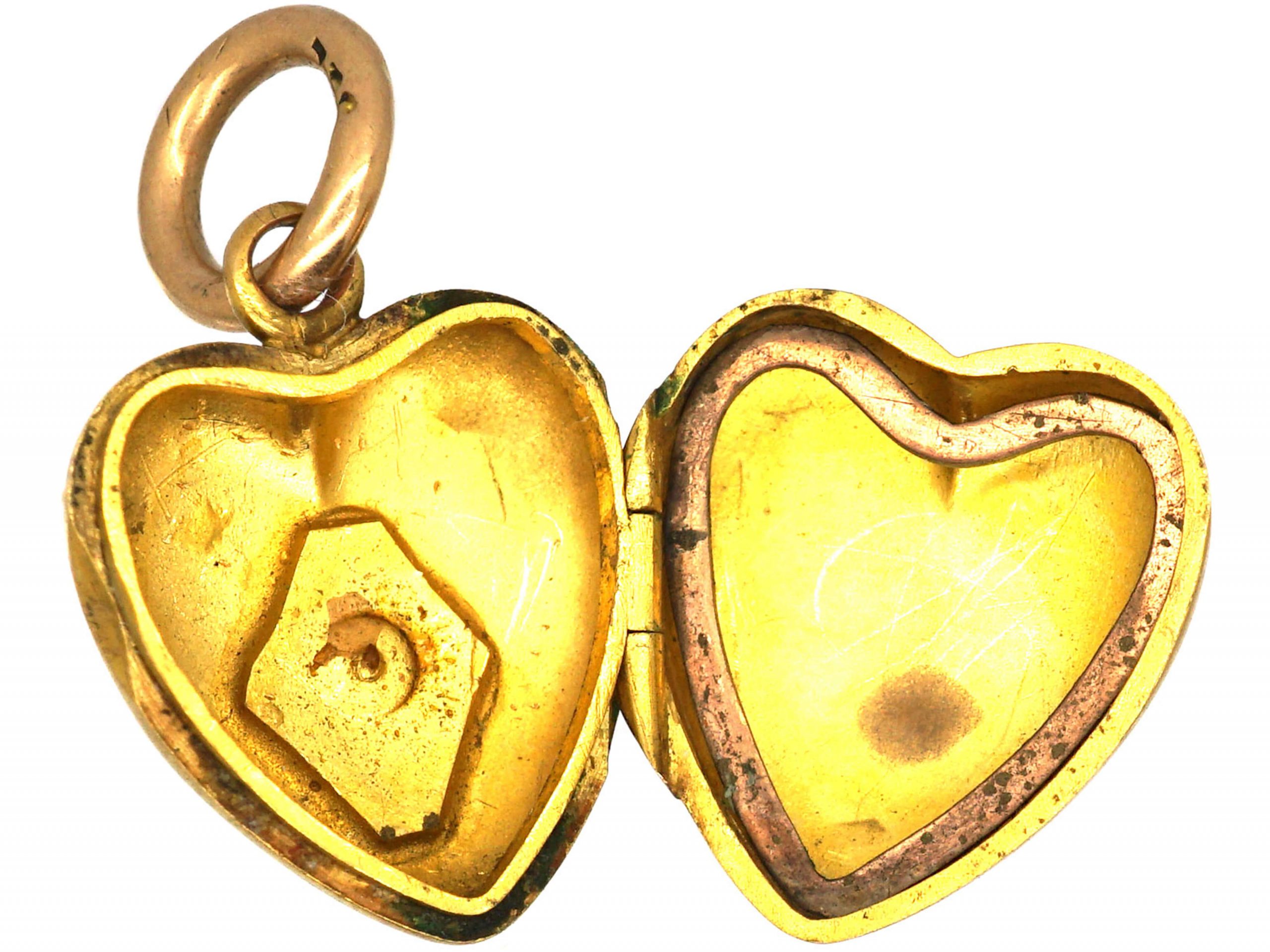 Edwardian 15ct Gold Heart Shaped Locket set with a Natural Split Pearl ...