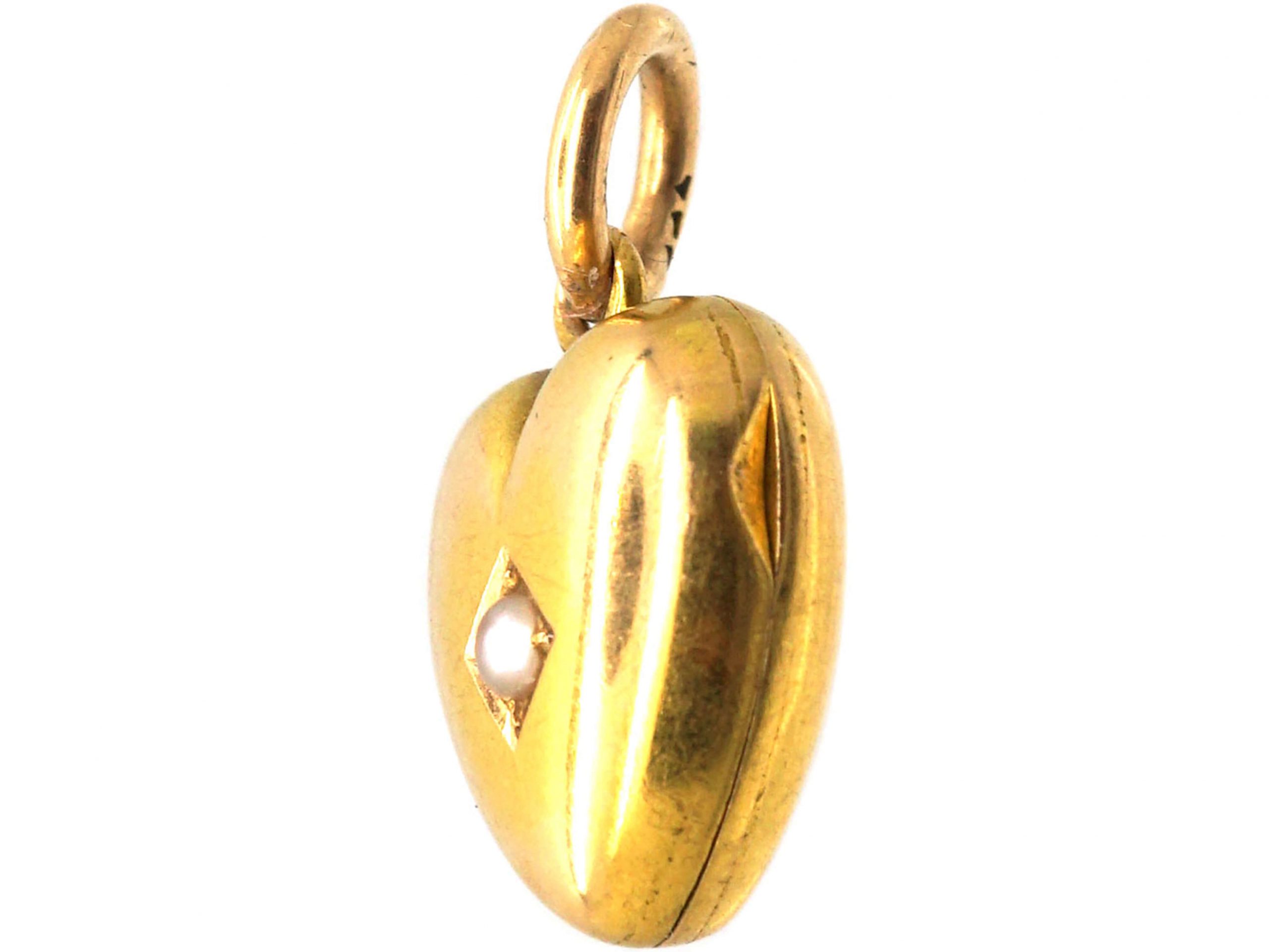 Edwardian 15ct Gold Heart Shaped Locket set with a Natural Split Pearl ...