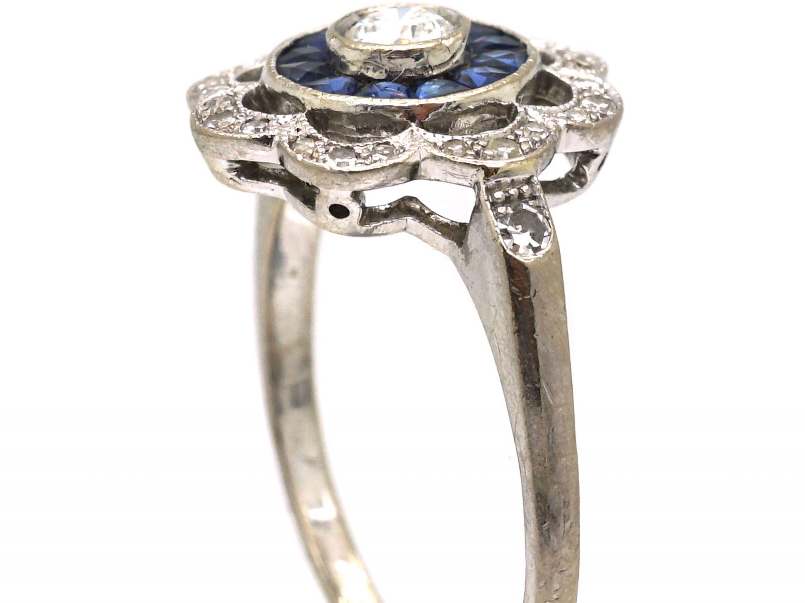 18ct White Gold, French Cut Sapphire & Diamond Target Ring (467T) | The ...