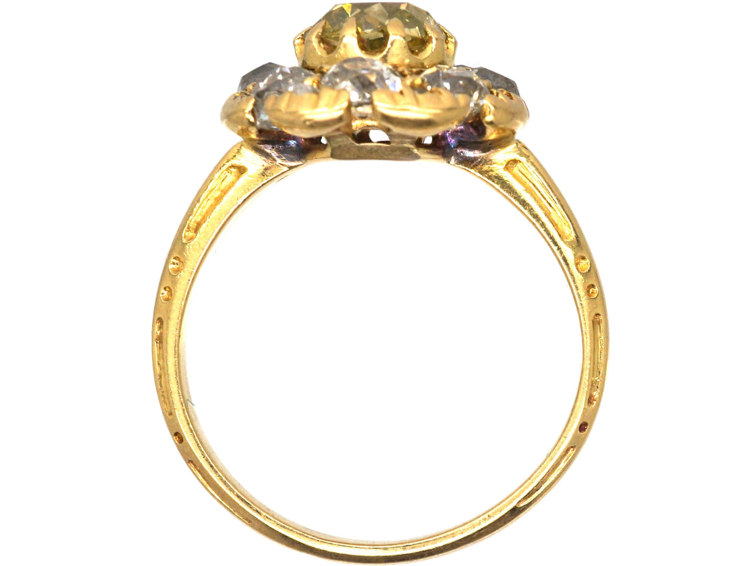 Victorian 18ct Gold Diamond Cluster Ring set with an Old Mine Cut Fancy ...