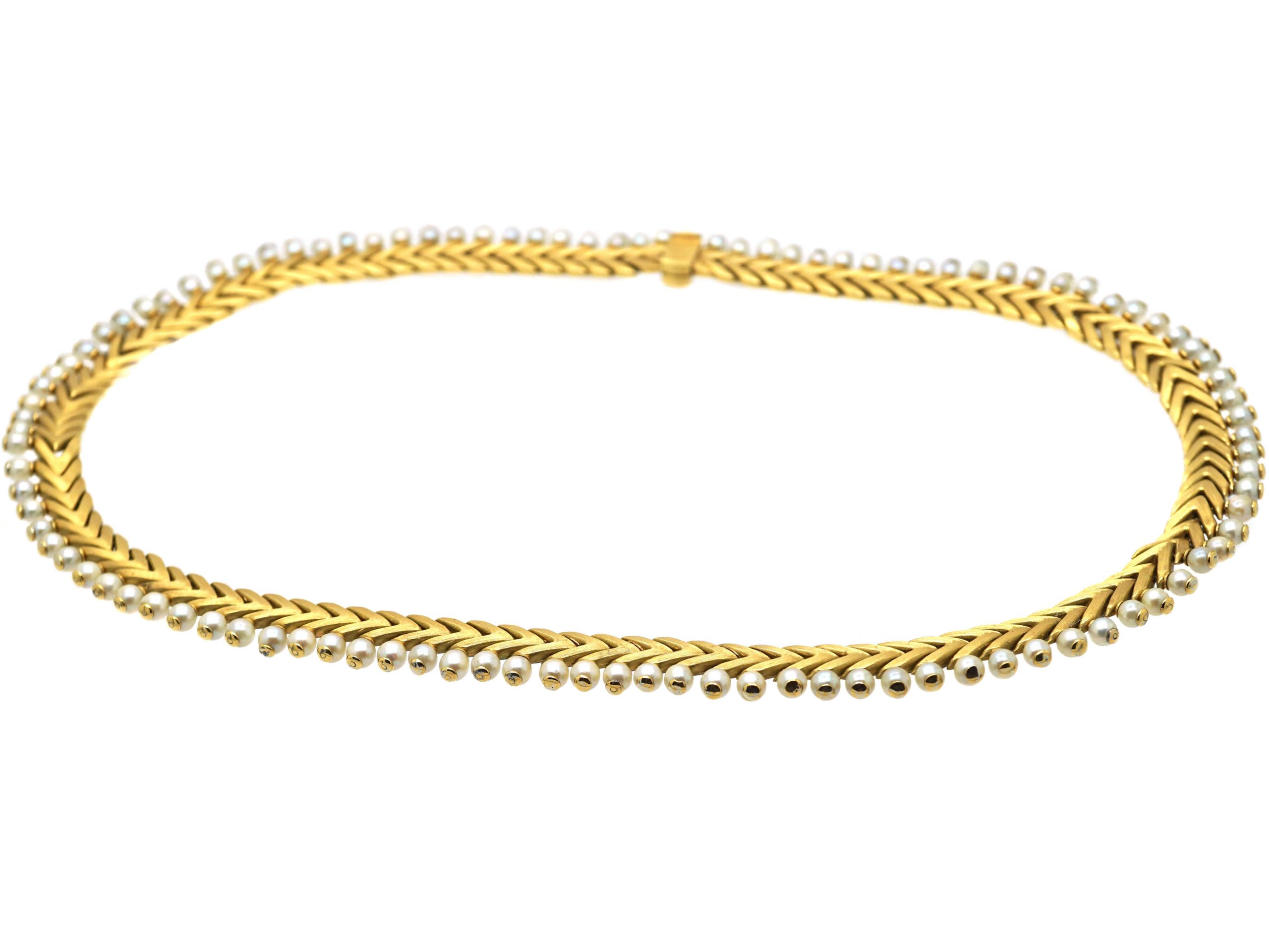 18ct Gold Collar with Chevron & Pearl Motif (204T) | The Antique ...