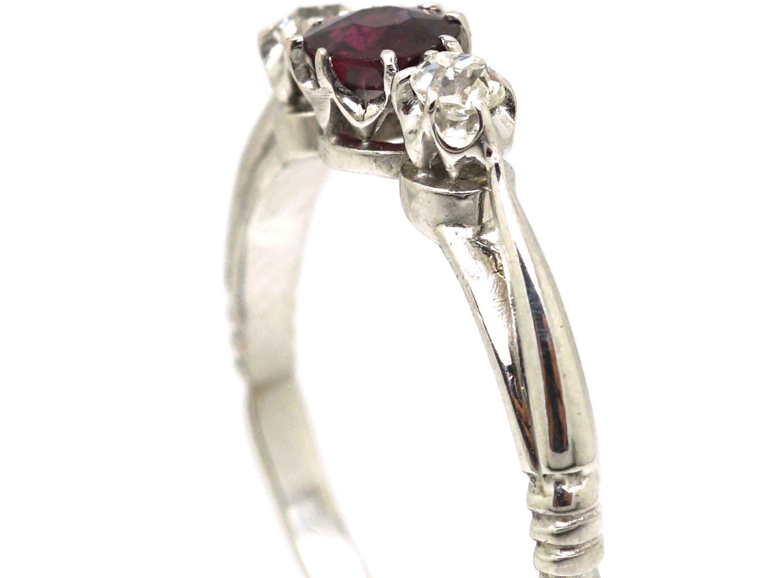 Early 20th Century 18ct White Gold, Ruby & Diamond Three Stone Ring (451T) | The Antique ...