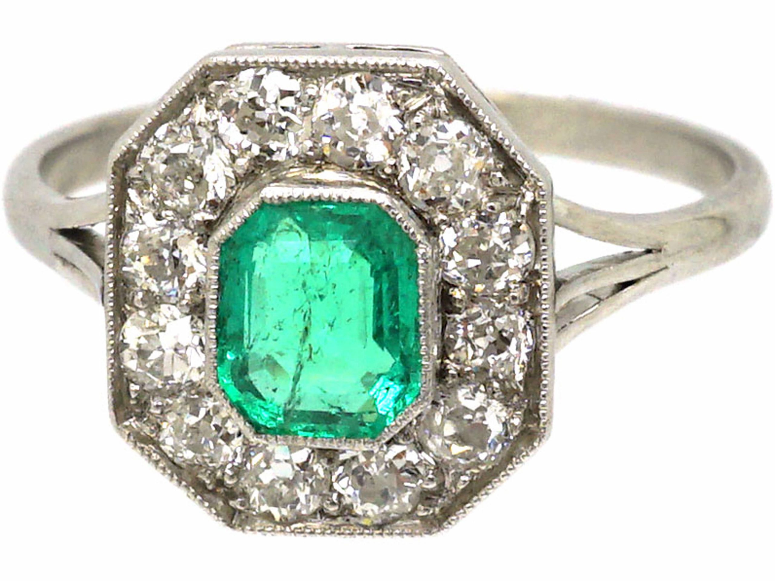 Art Deco Platinum, Emerald & Diamond Octagonal Shaped Ring (501T) | The ...