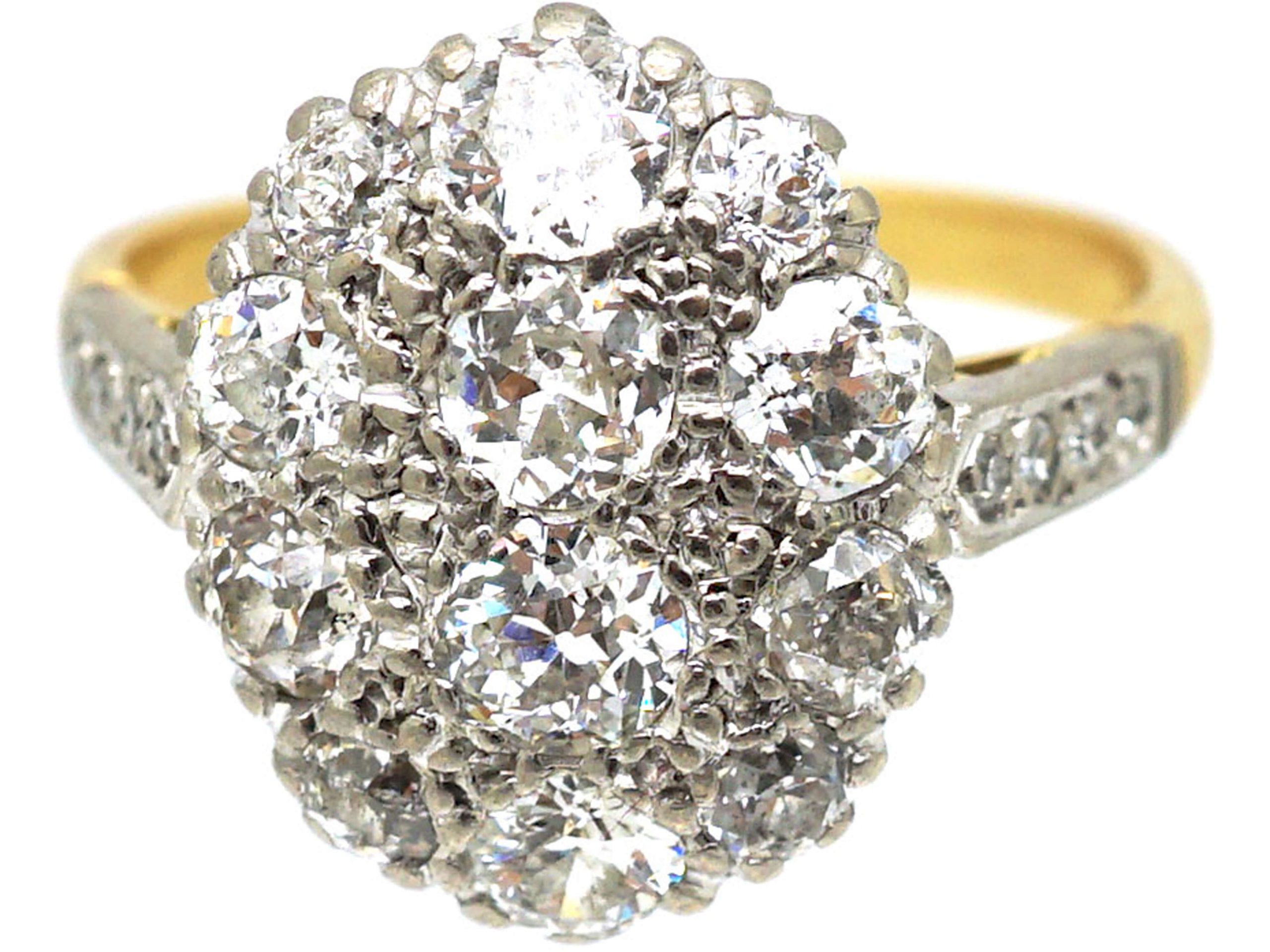 Retro 18ct Gold Diamond Cluster Ring with Diamond Set Shoulders (430T ...