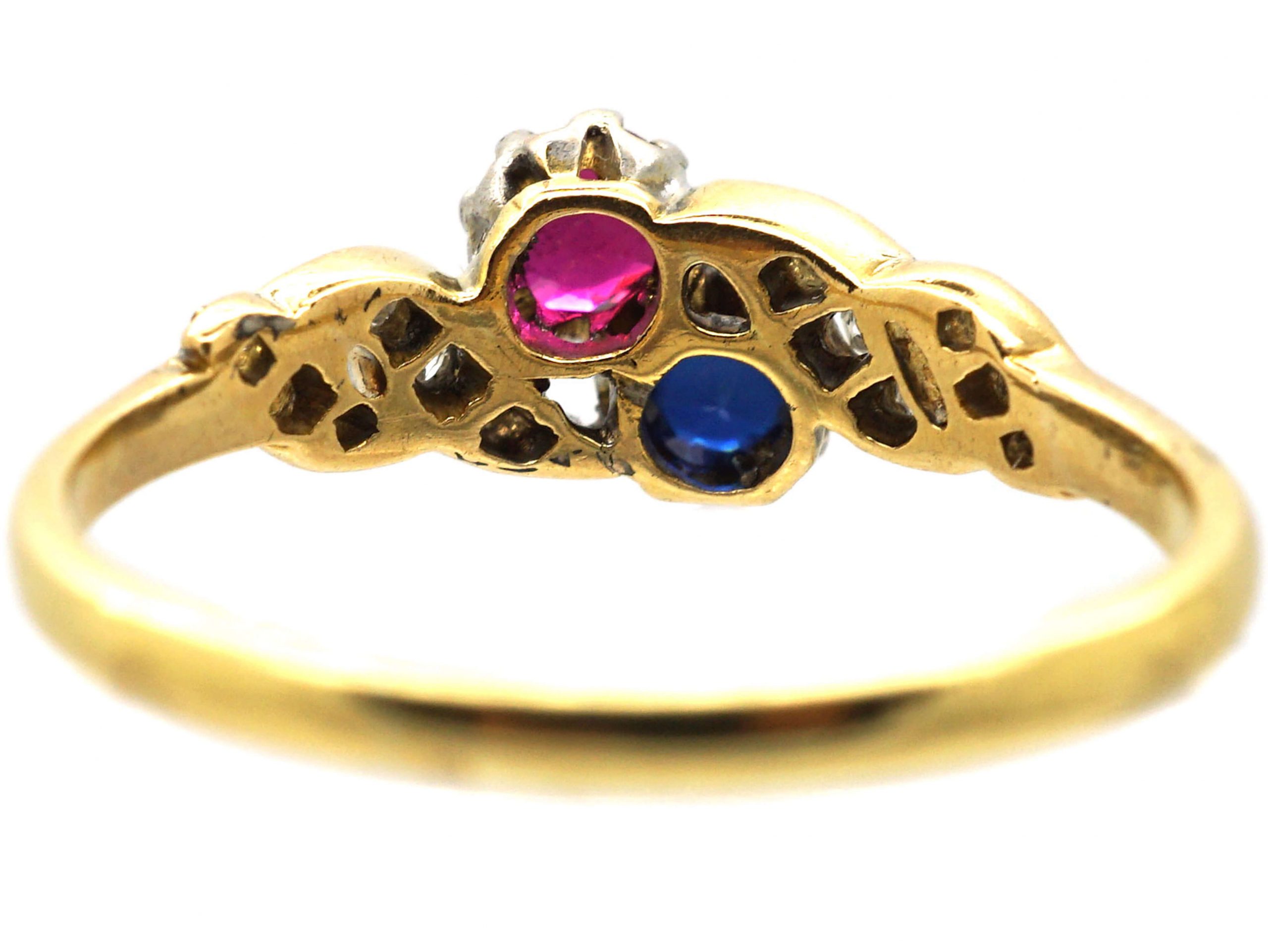 Edwardian 18ct Gold & Platinum, Sapphire, Ruby & Diamond Twist Ring ...