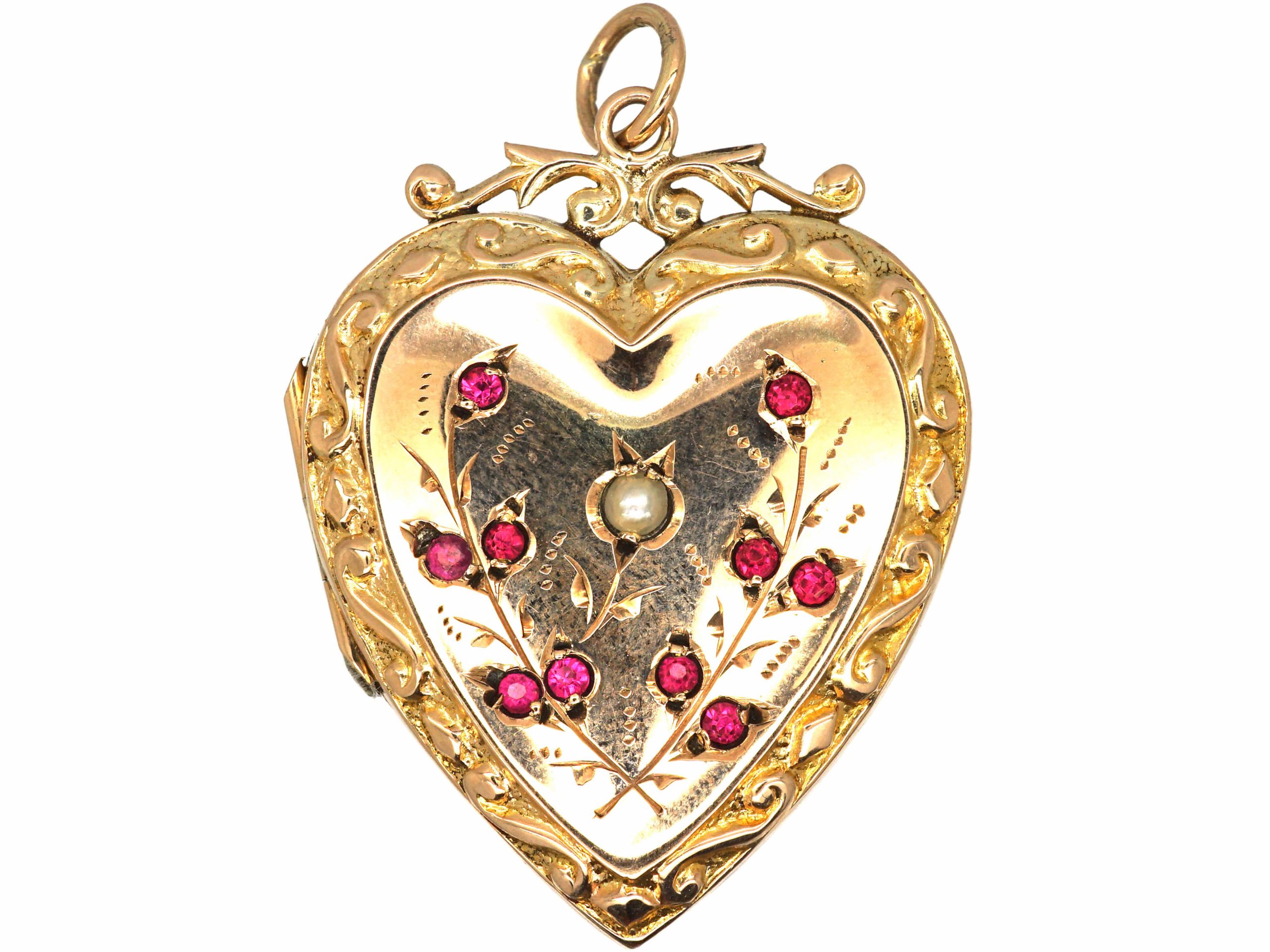Edwardian 9ct Back & Front Locket Heart Shaped Locket with Rose Sprig ...