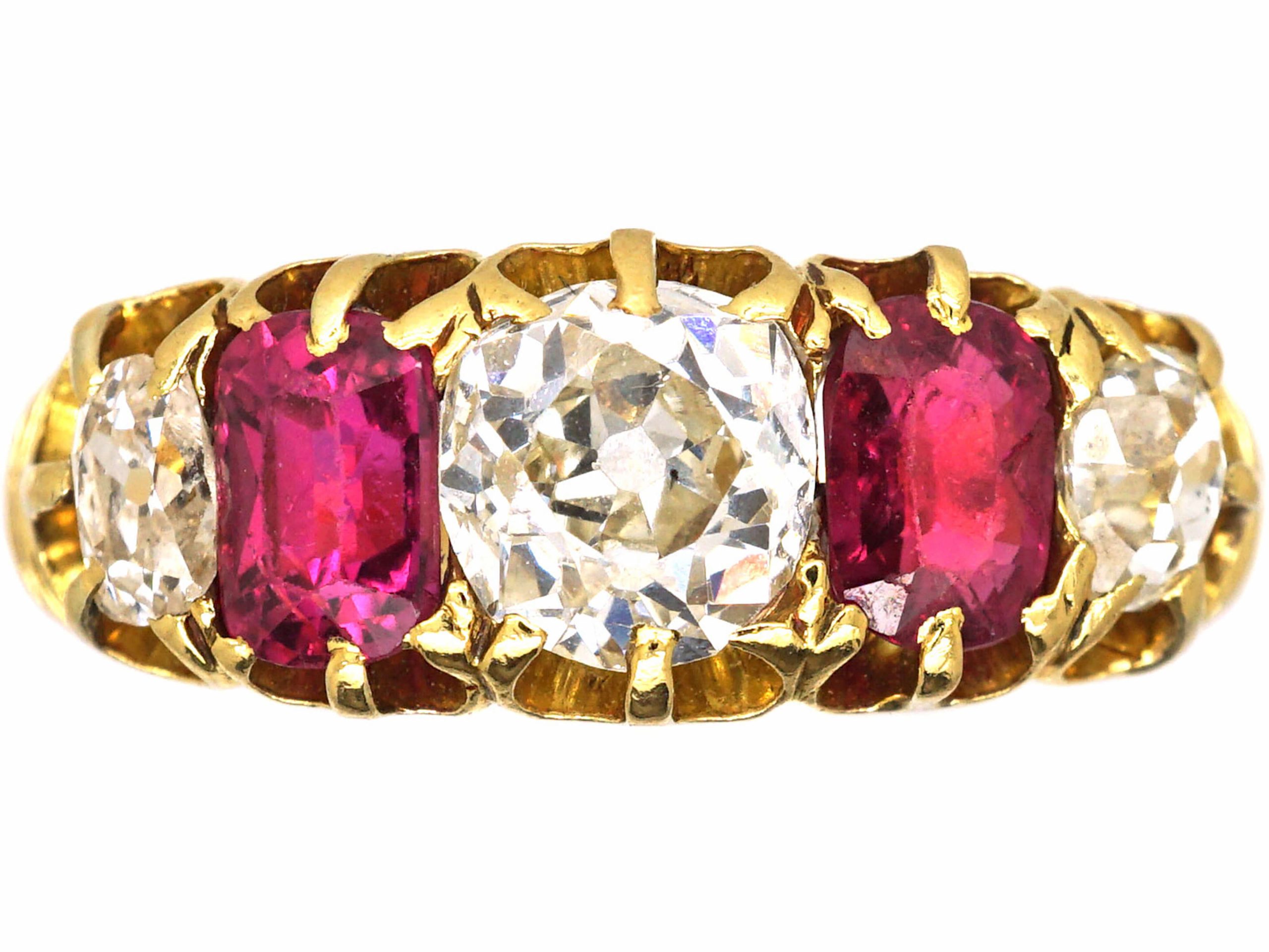 Victorian 18ct Gold, Ruby & Diamond Five Stone Ring (461T) | The ...