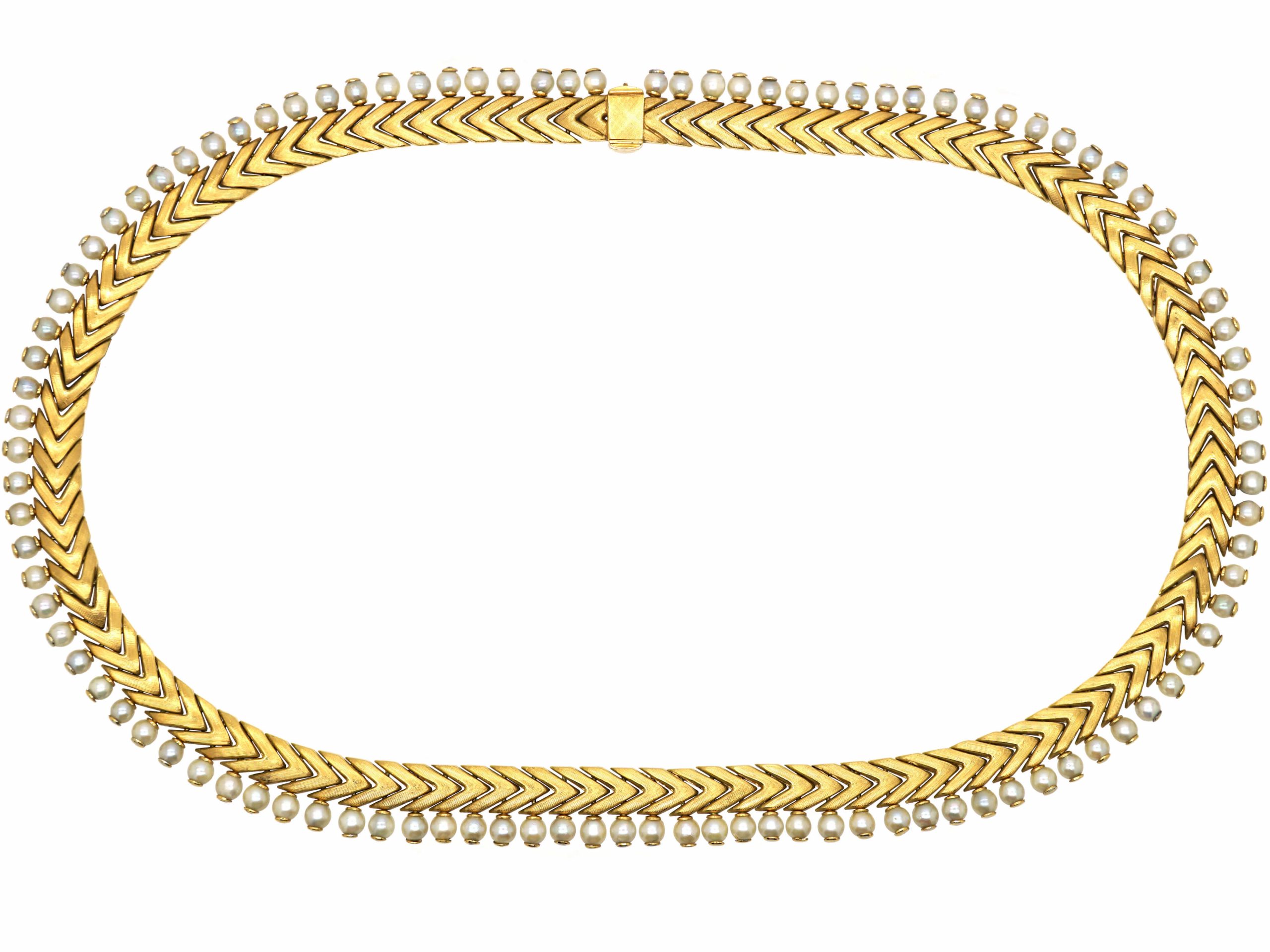 18ct Gold Collar with Chevron & Pearl Motif (204T) | The Antique ...
