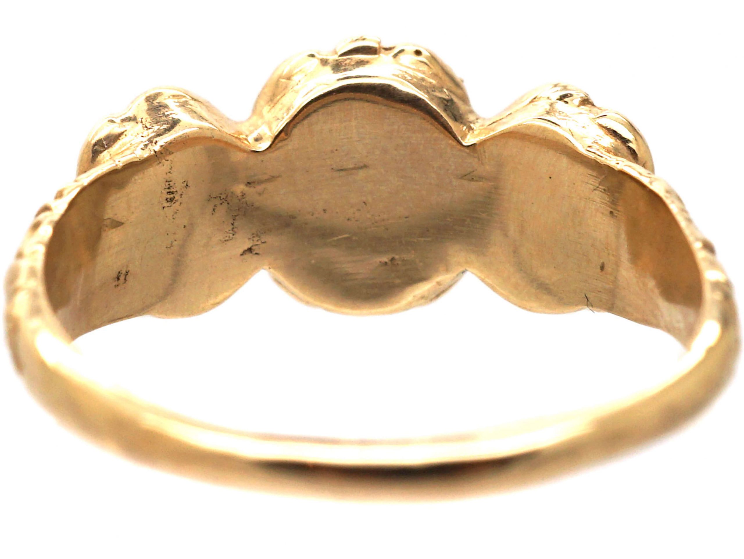 Georgian 15ct Gold, Ruby & Rose Diamond Ring with Repousse Shoulders ...