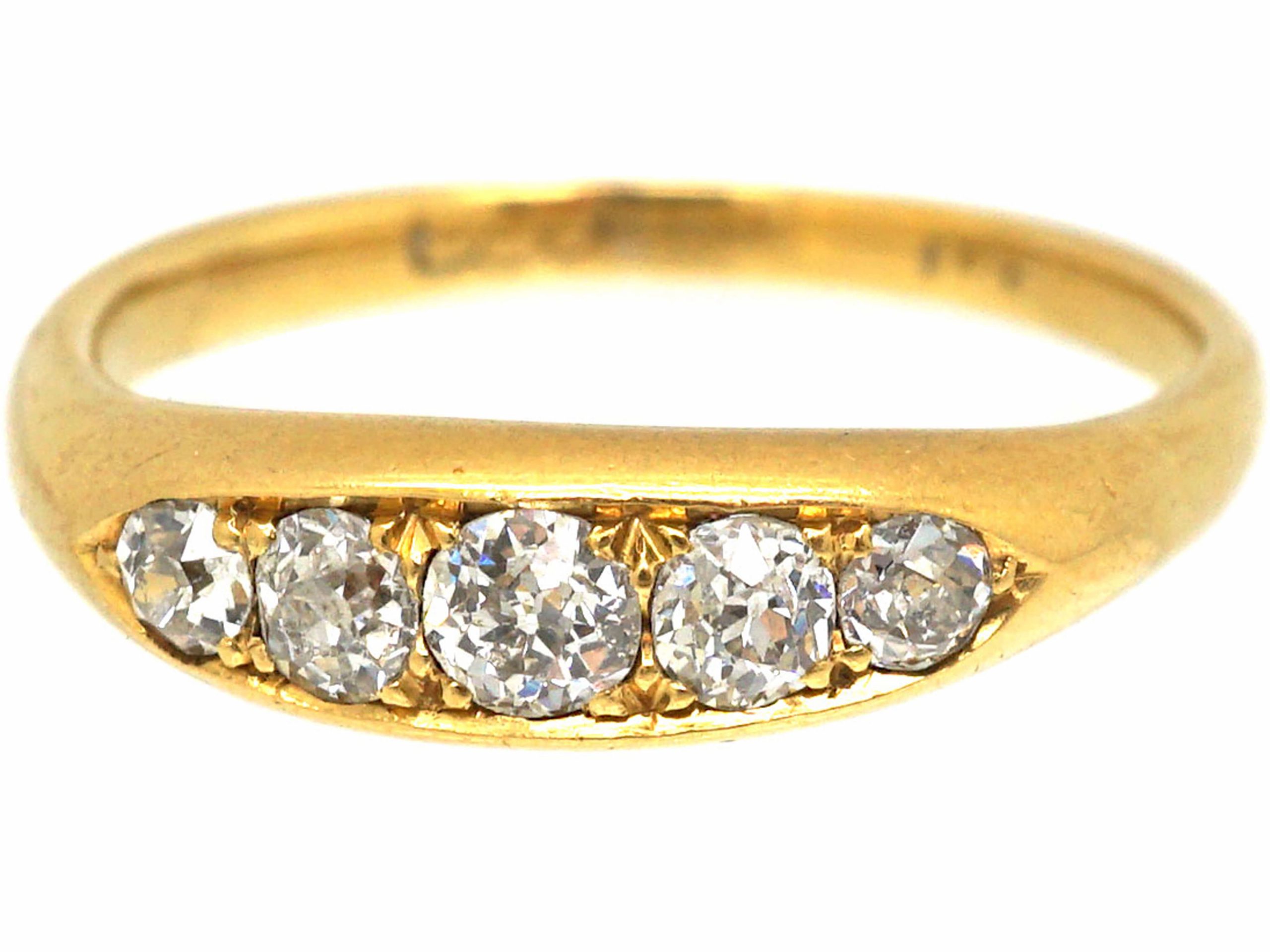 Edwardian 18ct Gold & Diamond Five Stone Boat Shaped Ring (382T) | The ...