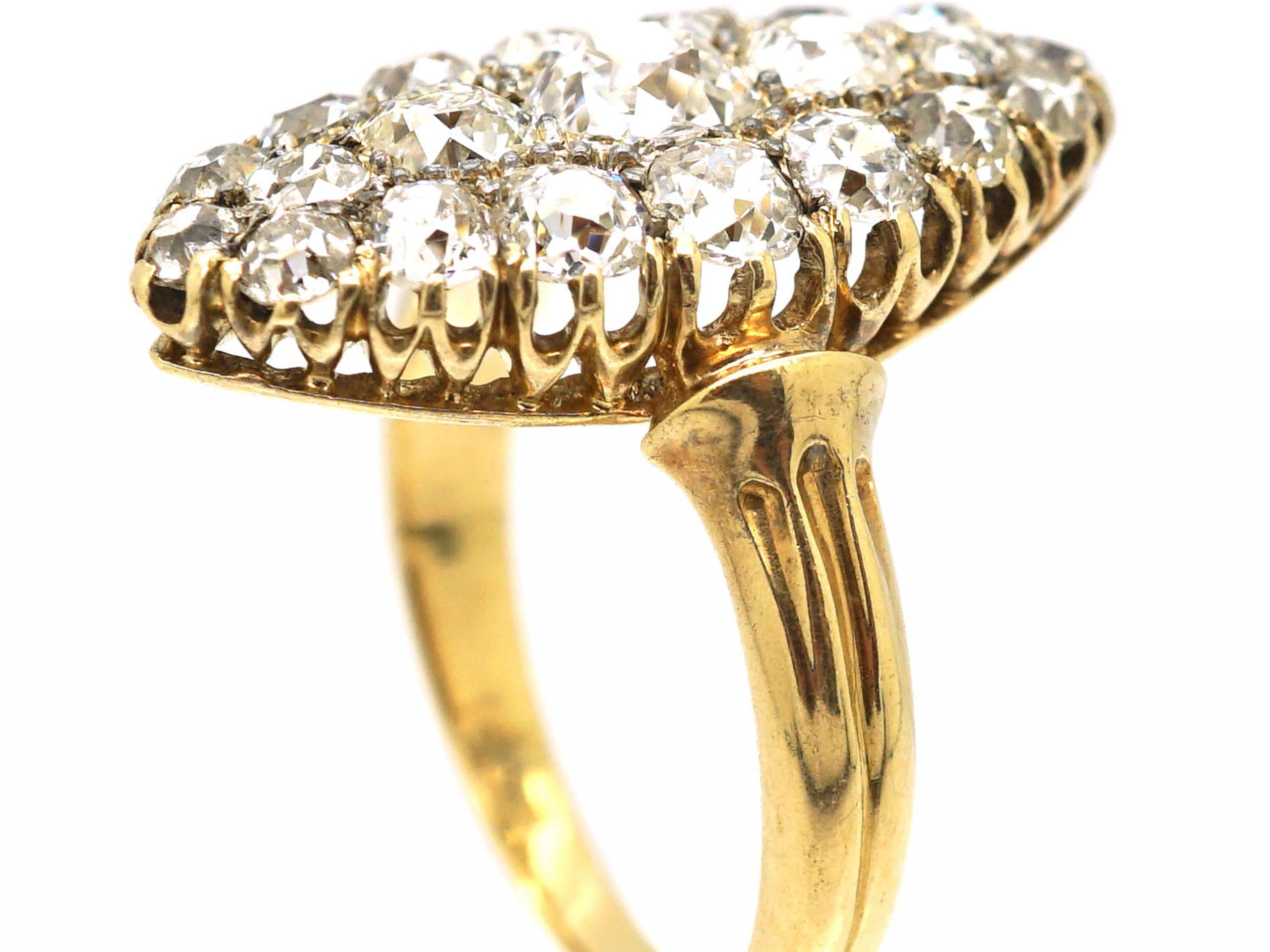 Victorian 18ct Gold Navette Shaped Ring set with Old Mine Cut Diamonds ...