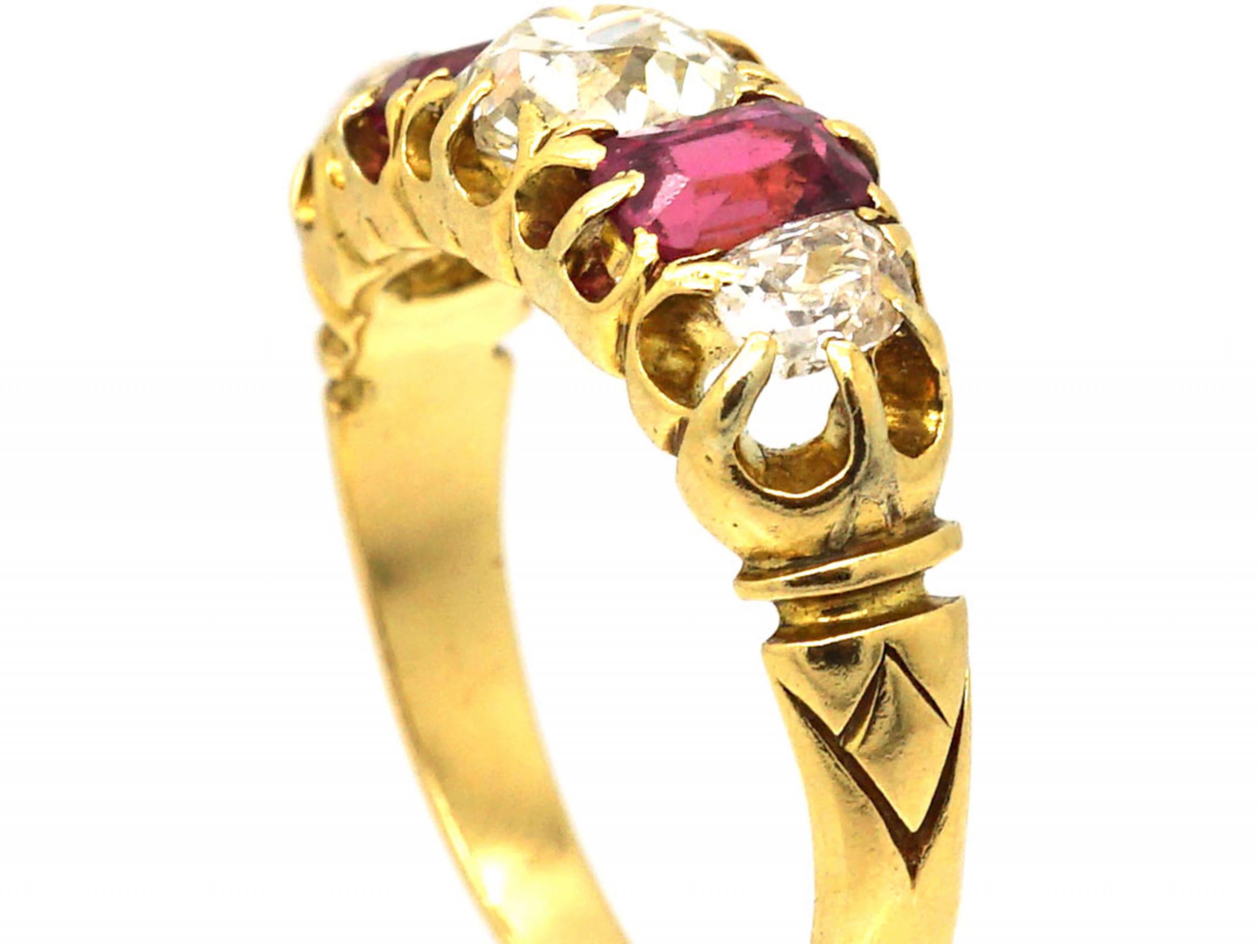 Victorian 18ct Gold, Ruby & Diamond Five Stone Ring (461T) | The ...