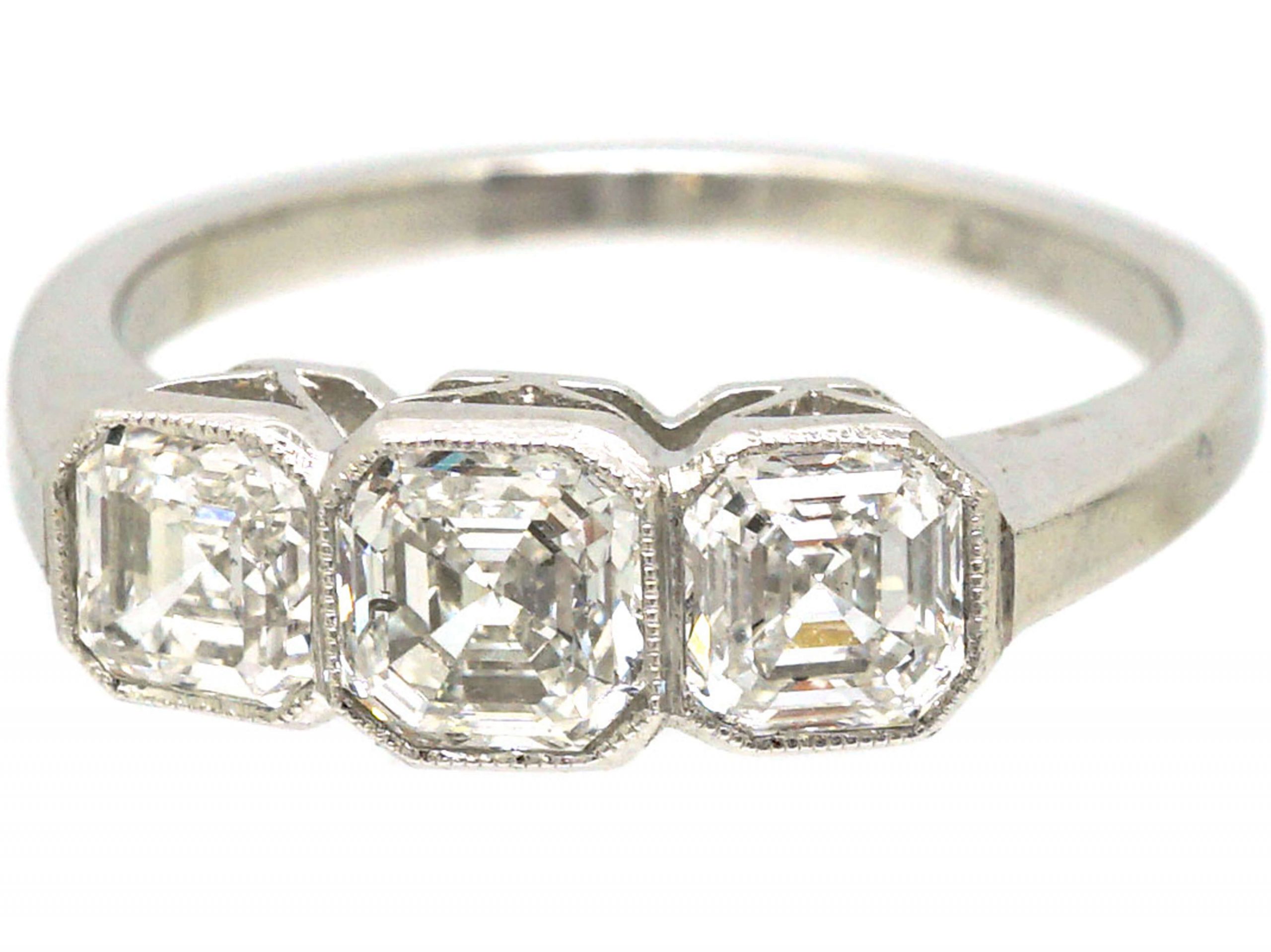 Platinum, Three Stone Asscher Cut Diamond Ring (492T) | The Antique ...