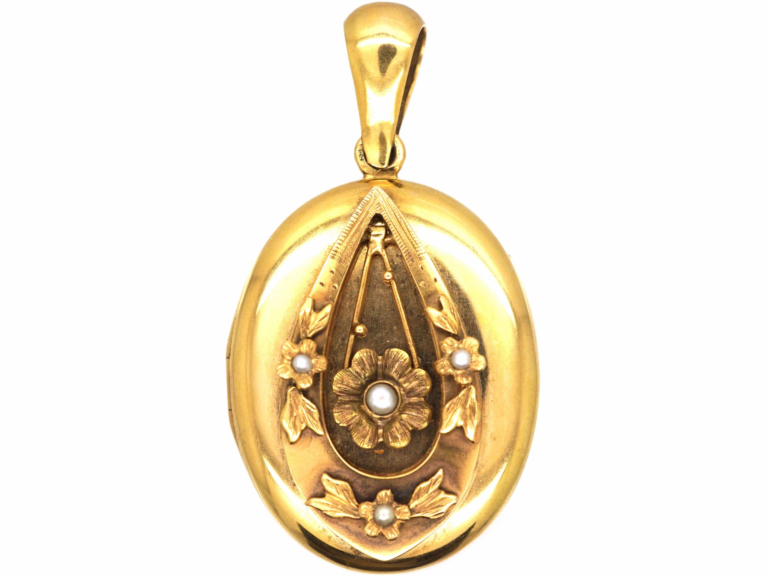 Victorian 15ct Gold Oval Locket with Flower Garland Motif (422T) | The ...