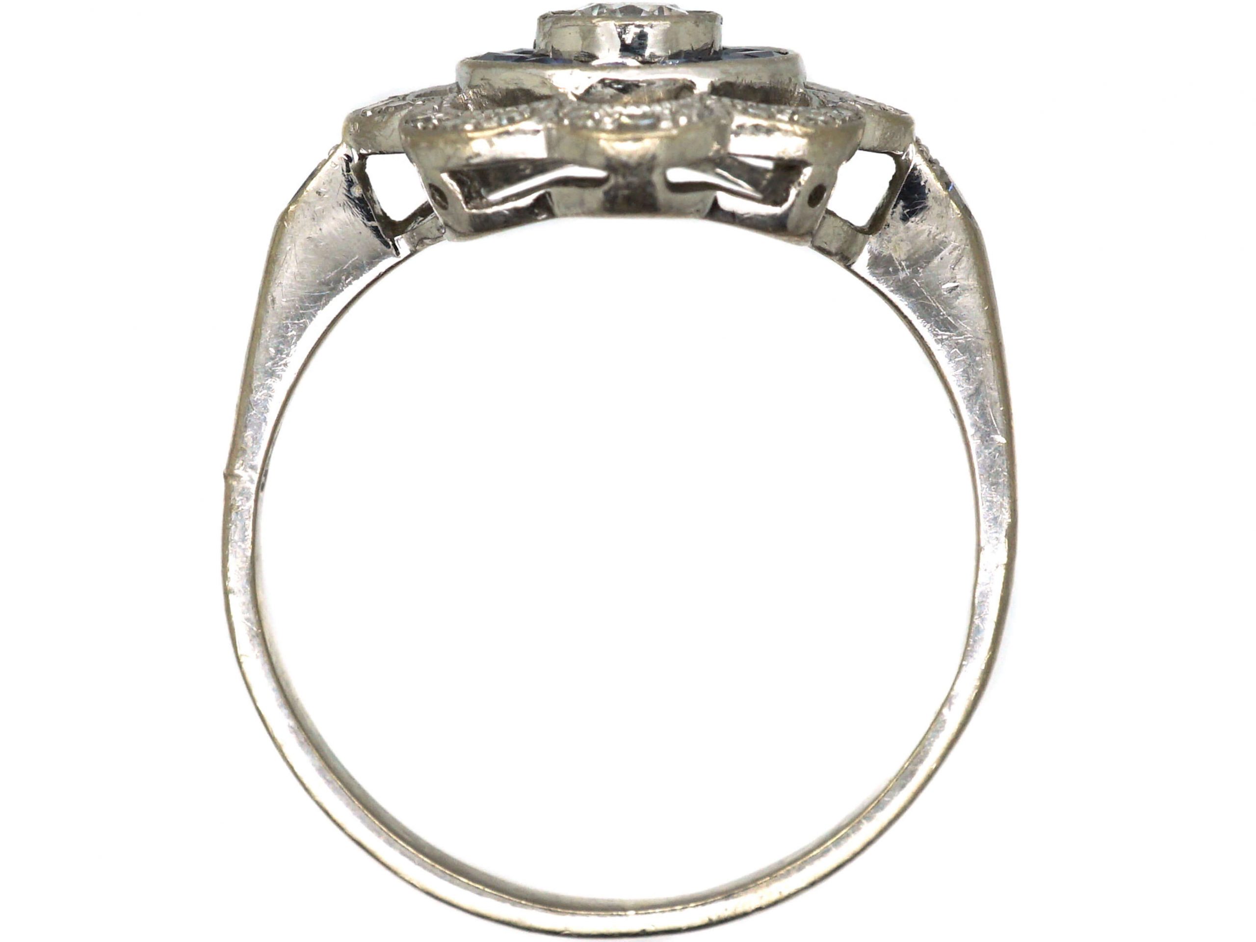 18ct White Gold, French Cut Sapphire & Diamond Target Ring (467T) | The ...