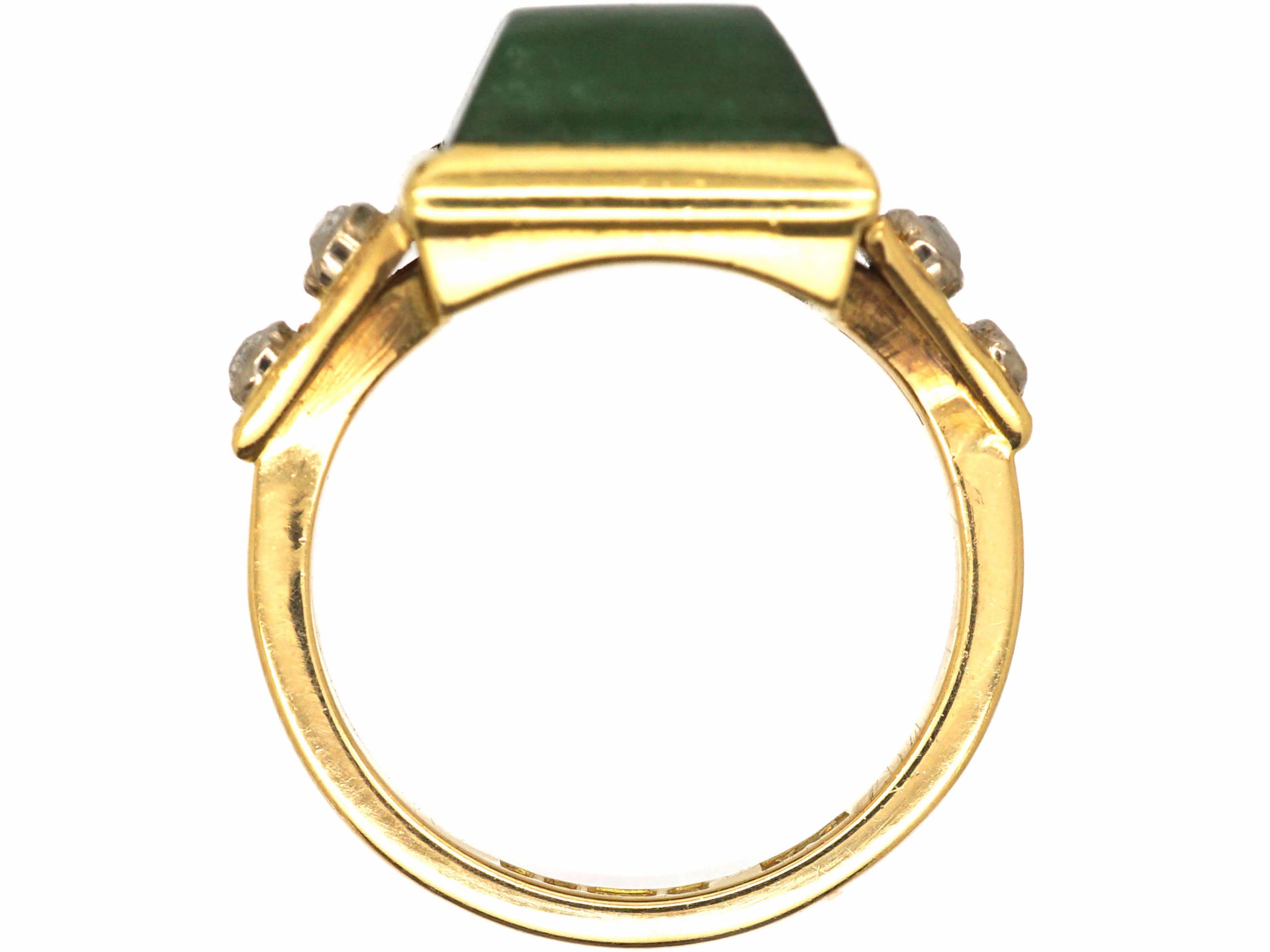 18ct Gold, Domed Nephrite & Diamond Ring (462T) | The Antique Jewellery ...