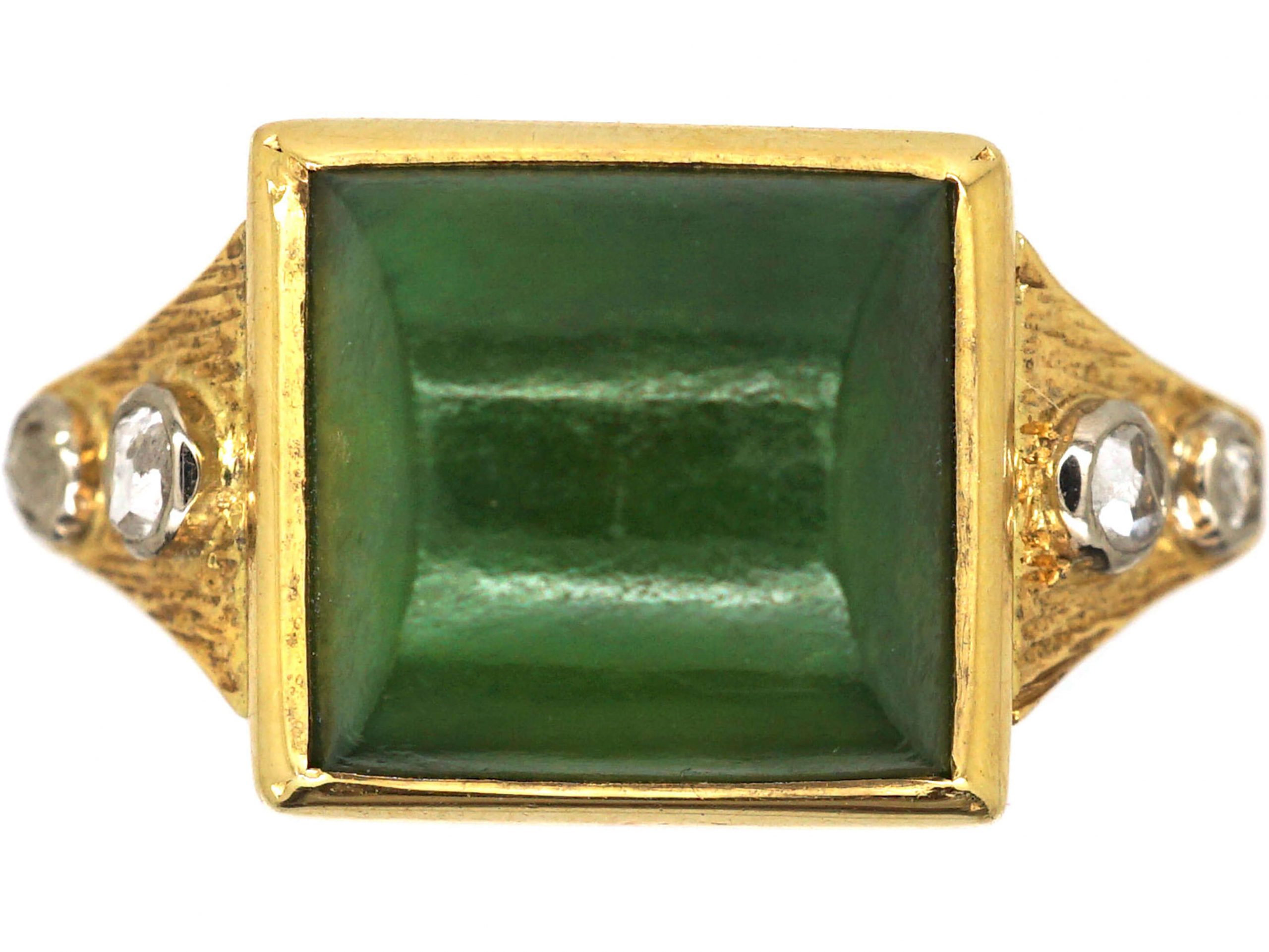 18ct Gold, Domed Nephrite & Diamond Ring (462T) | The Antique Jewellery ...